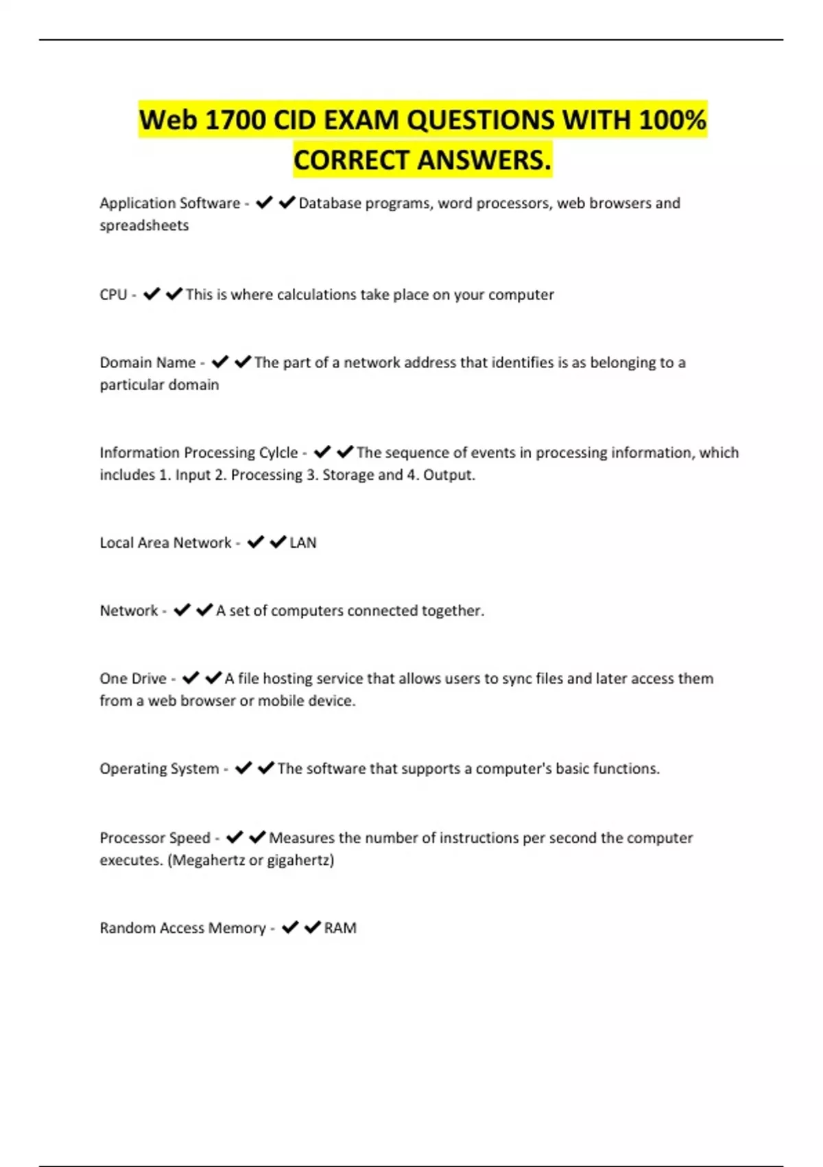 Web 1700 CID EXAM QUESTIONS WITH 100% CORRECT ANSWERS. - CID - Stuvia US