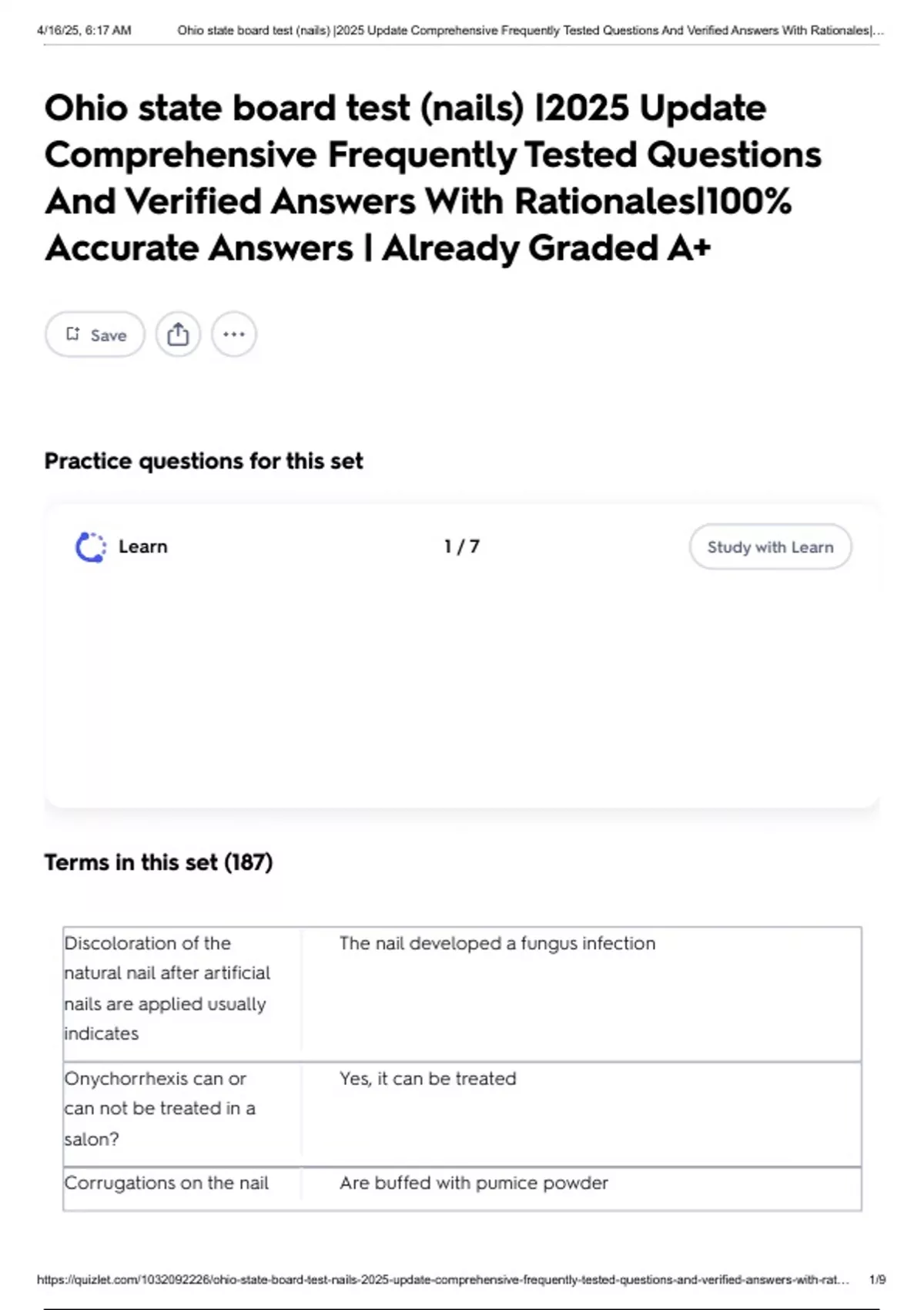 Ohio state board test (nails) |2025 Update Comprehensive Frequently ...
