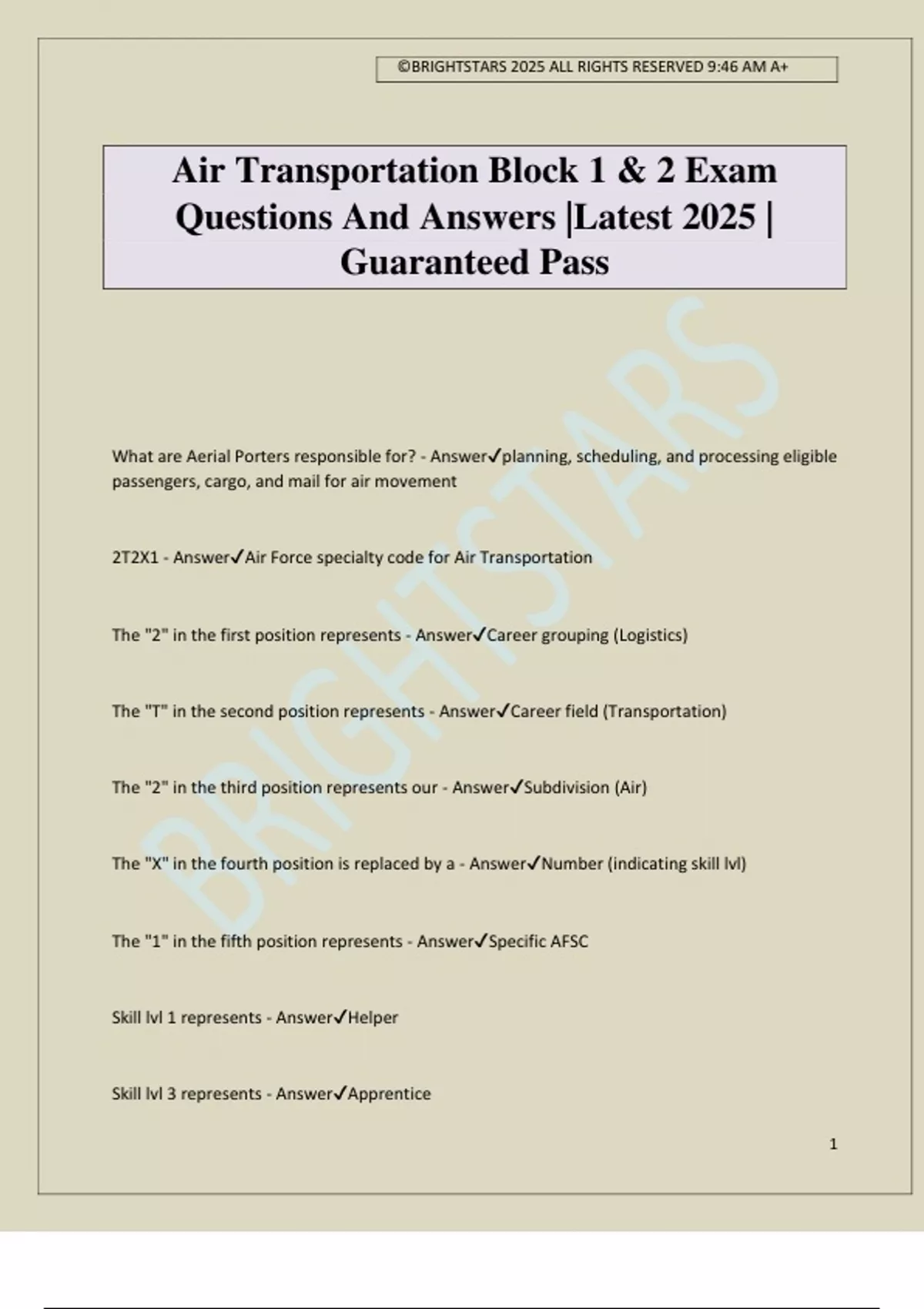 Air Transportation Block 1 & 2 Exam Questions And Answers |Latest 2025 ...