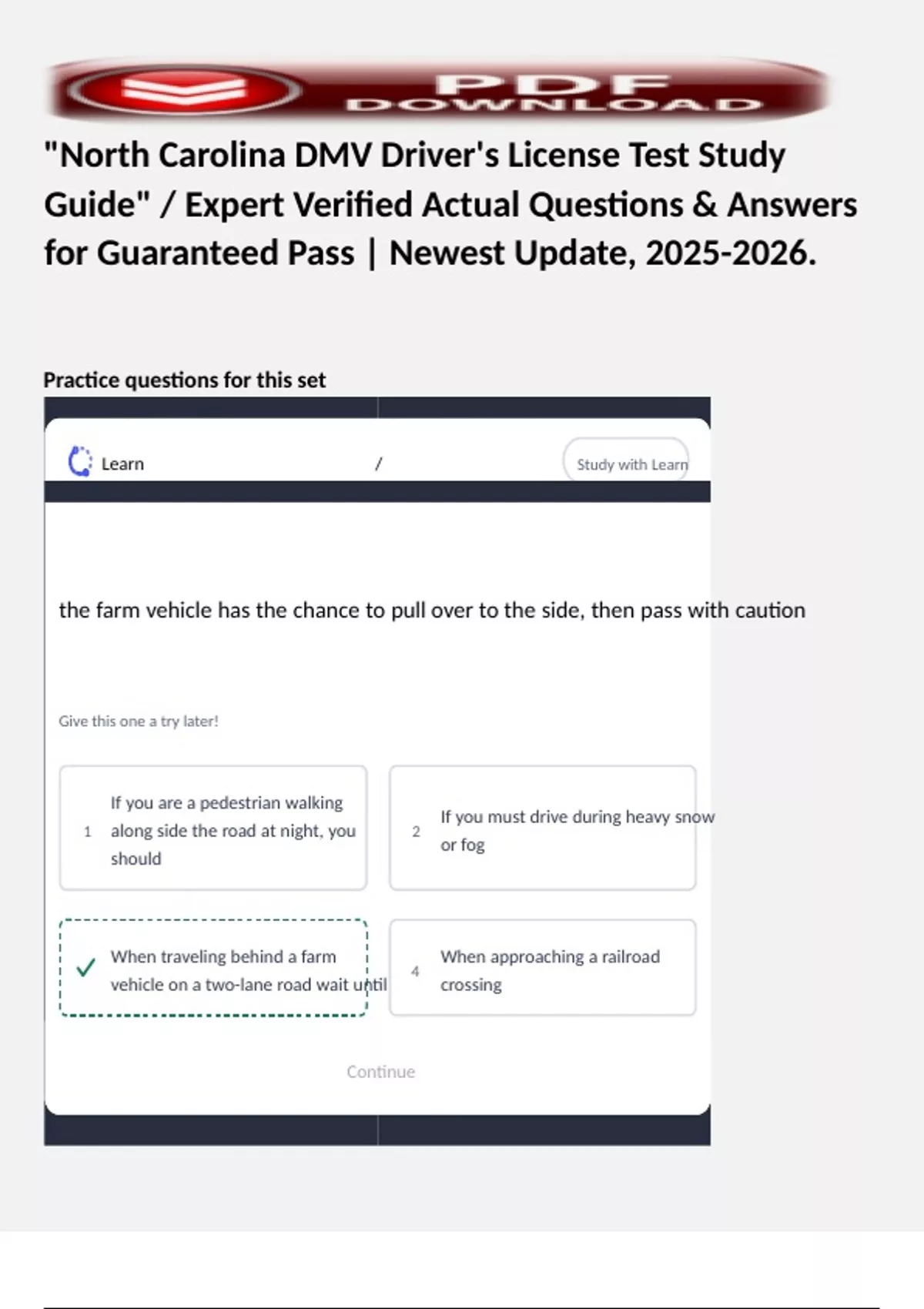 "North Carolina DMV Driver's License Test Study Guide" / Expert ...