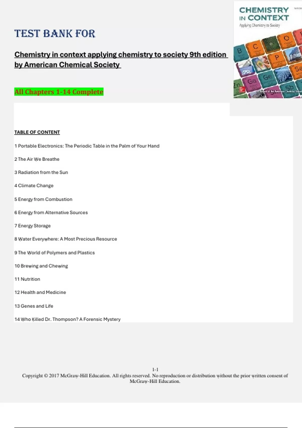 Test Bank for Chemistry in context applying chemistry to society 9th ...