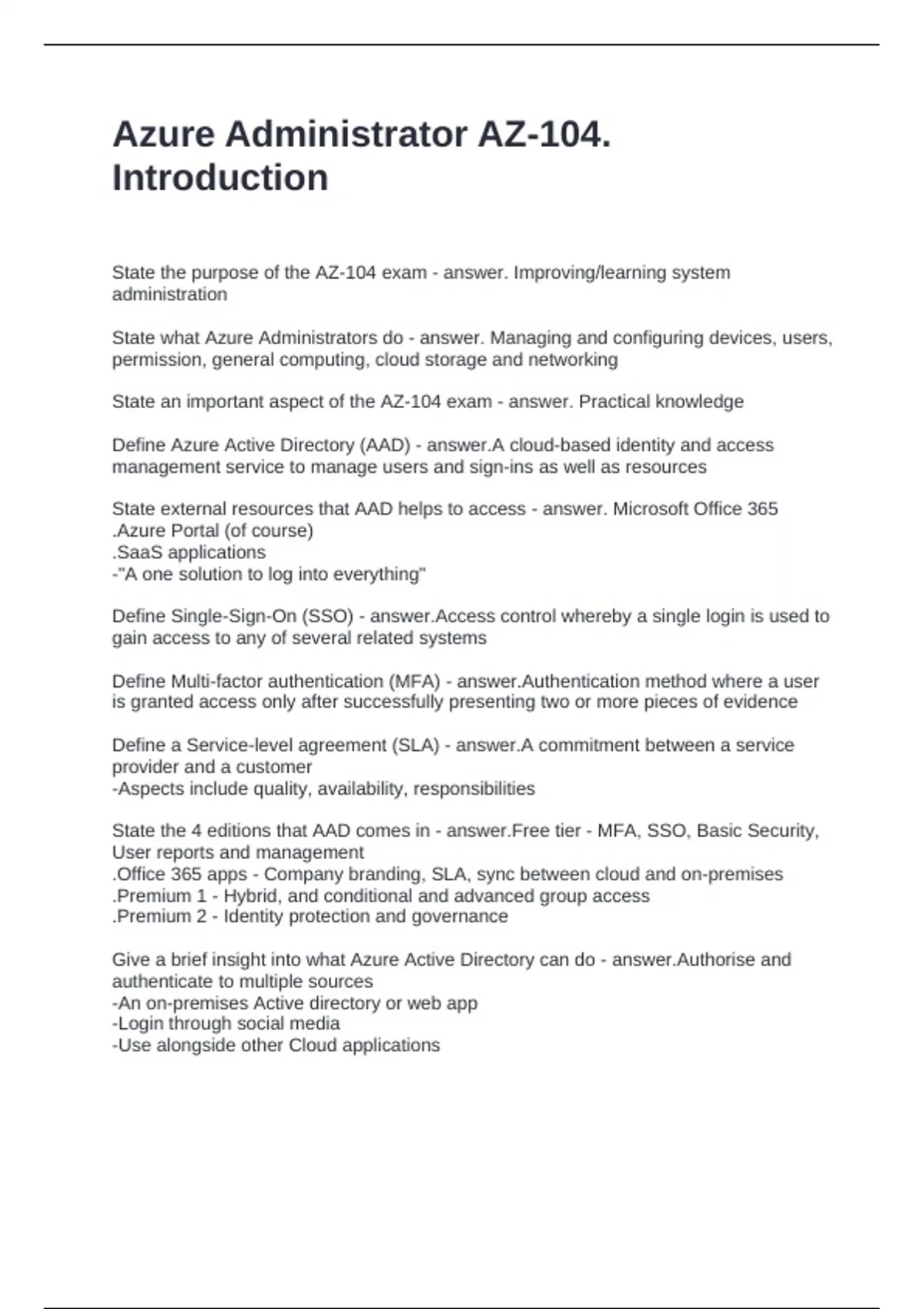 Azure Administrator AZ-104. Introduction Questions and Answers 2025 ...