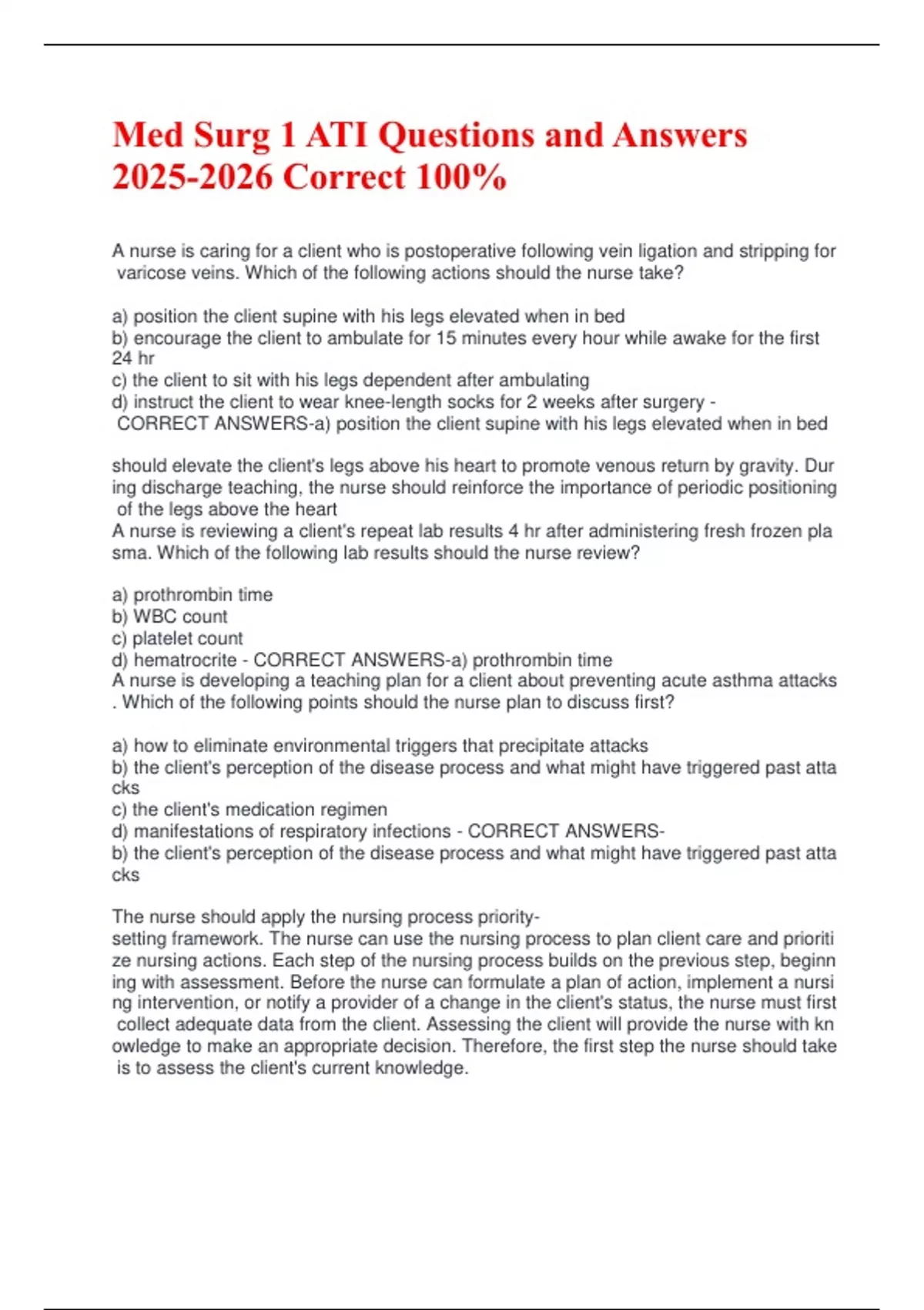 Med Surg 1 ATI Questions and Answers Correct 100% - ATI Med Surg ...