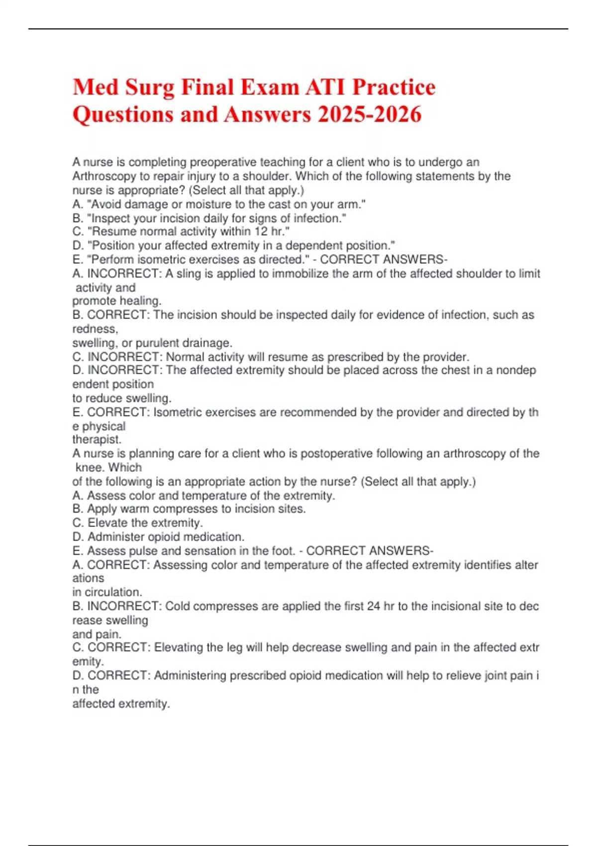 Med Surg Final Exam ATI Practice Questions and Answers - ATI Med Surg ...