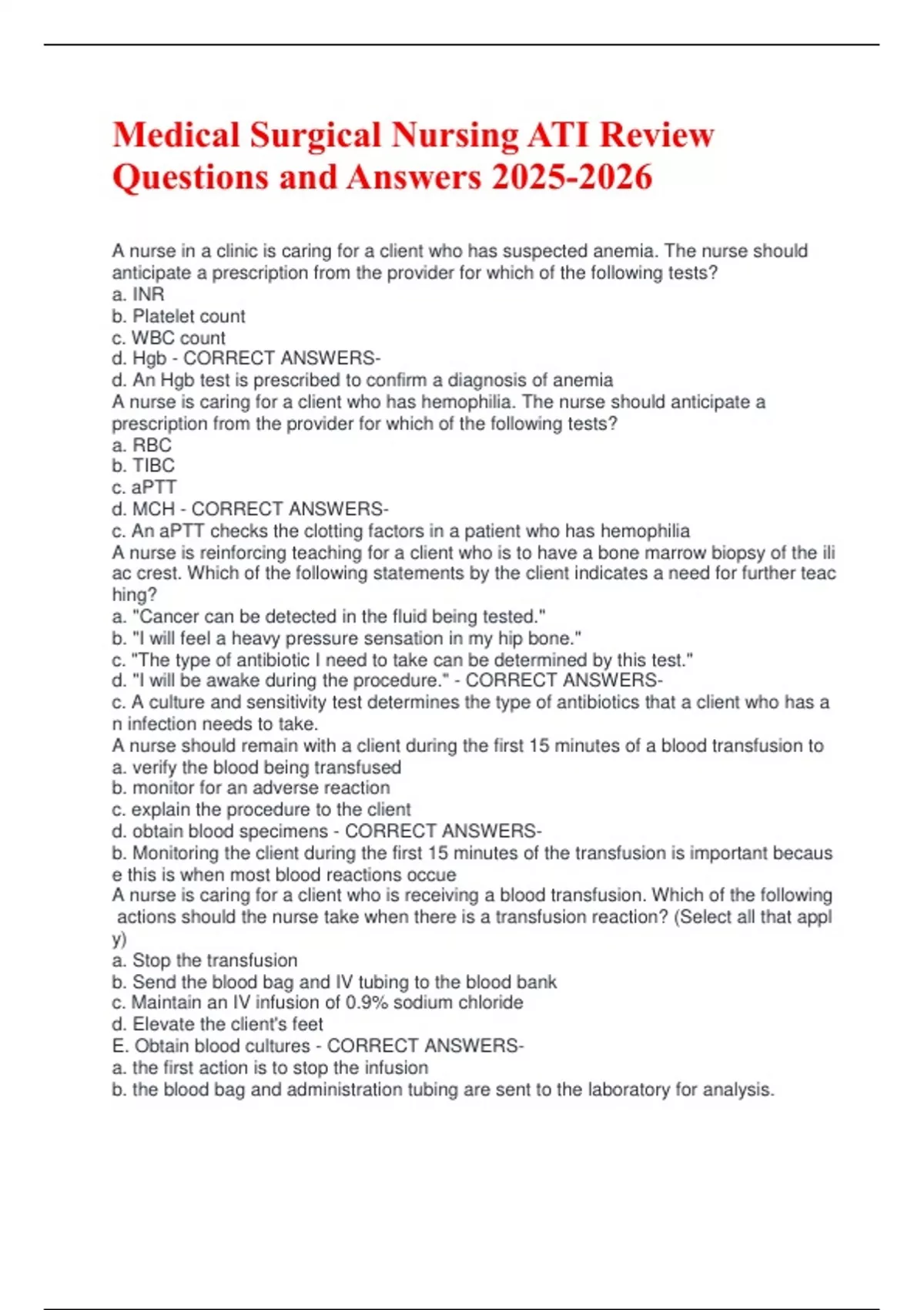 Medical Surgical Nursing ATI Review Questions and Answers - ATI Med ...