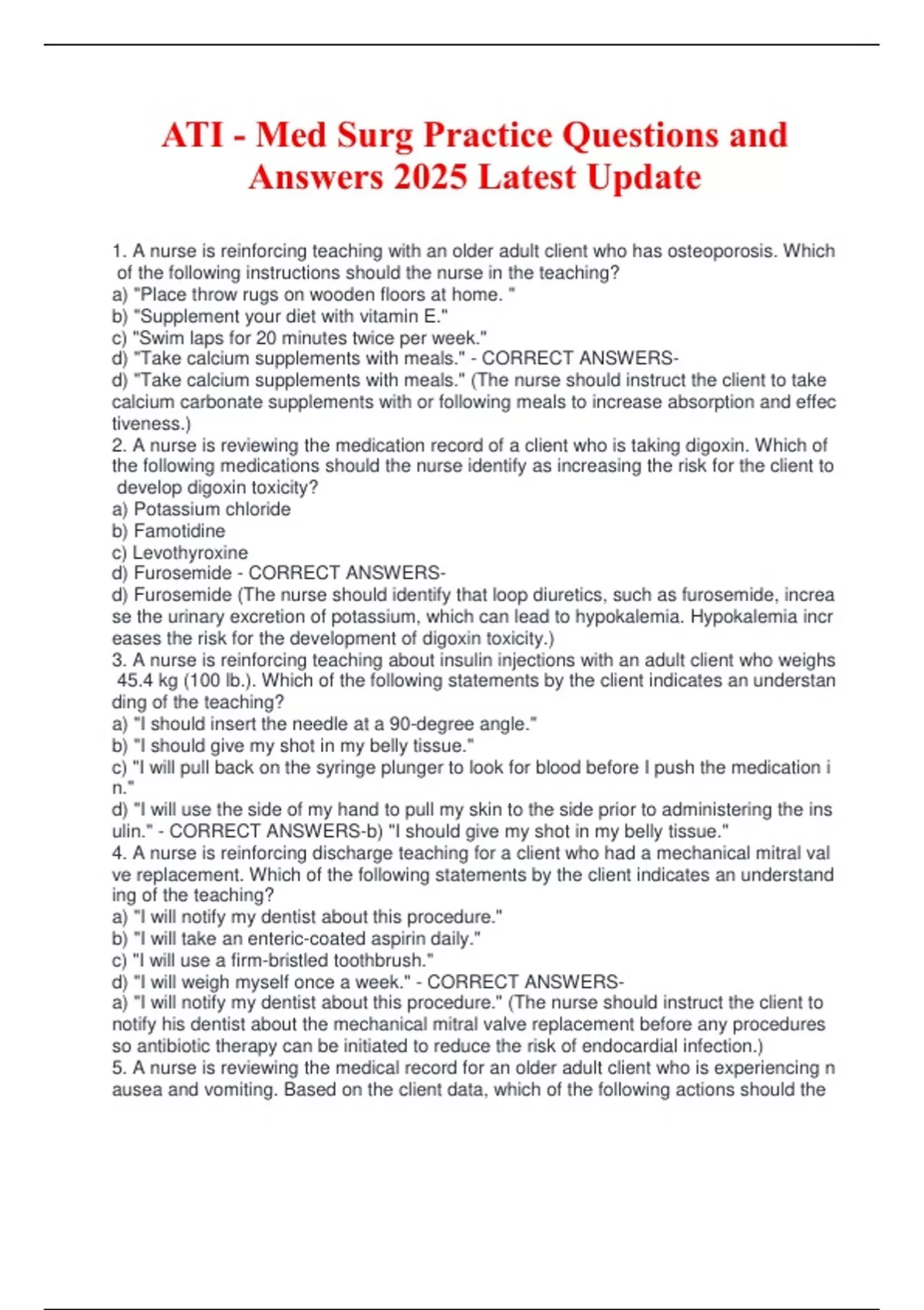 ATI - Med Surg Practice Questions and Answers 2025 Latest Update - ATI ...
