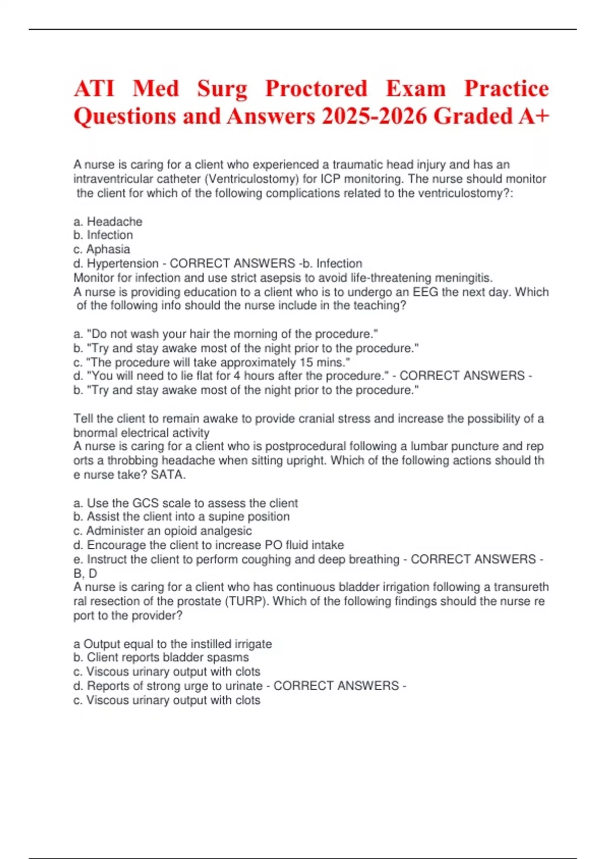 ATI Med Surg Proctored Exam Practice Questions and Answers Graded A+ ...