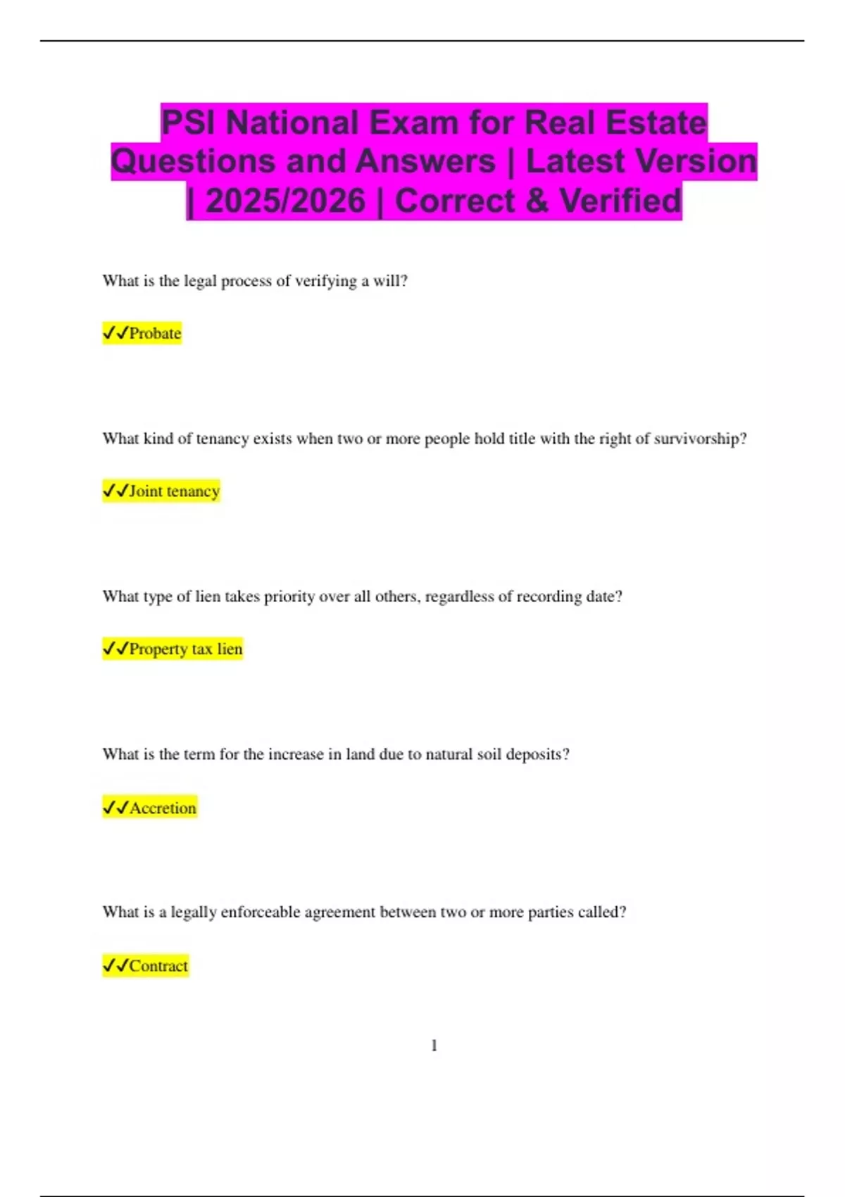 PSI National Exam for Real Estate Questions and Answers | Latest ...