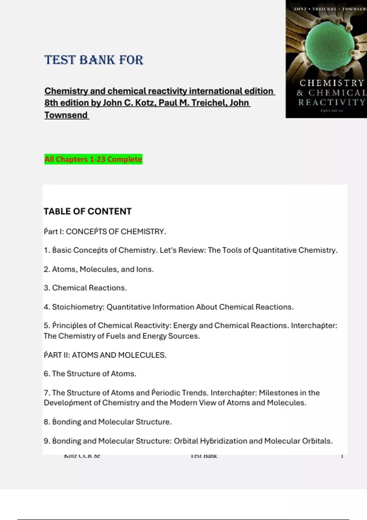 Test Bank for Chemistry and chemical reactivity international edition ...