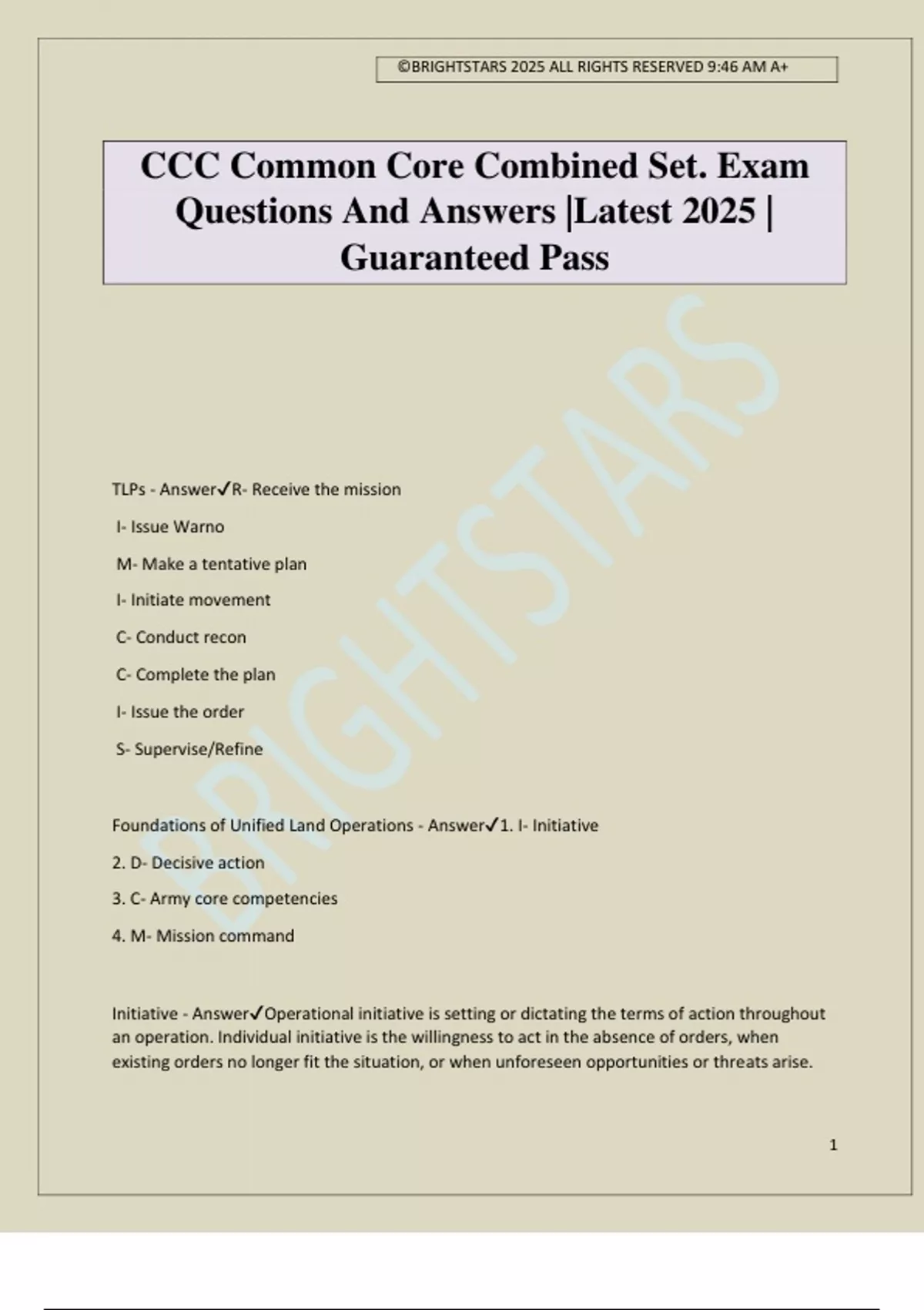 CCC Common Core Combined Set. Exam Questions And Answers |Latest 2025 ...