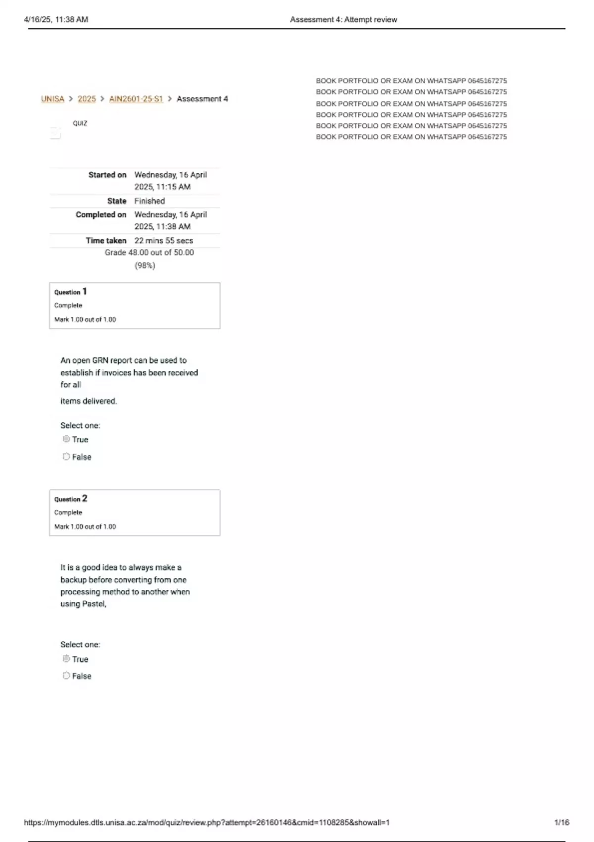 AIN2601 Assignment 4 Semester 1 2025 - Practical Accounting Data Processing - Stuvia SA