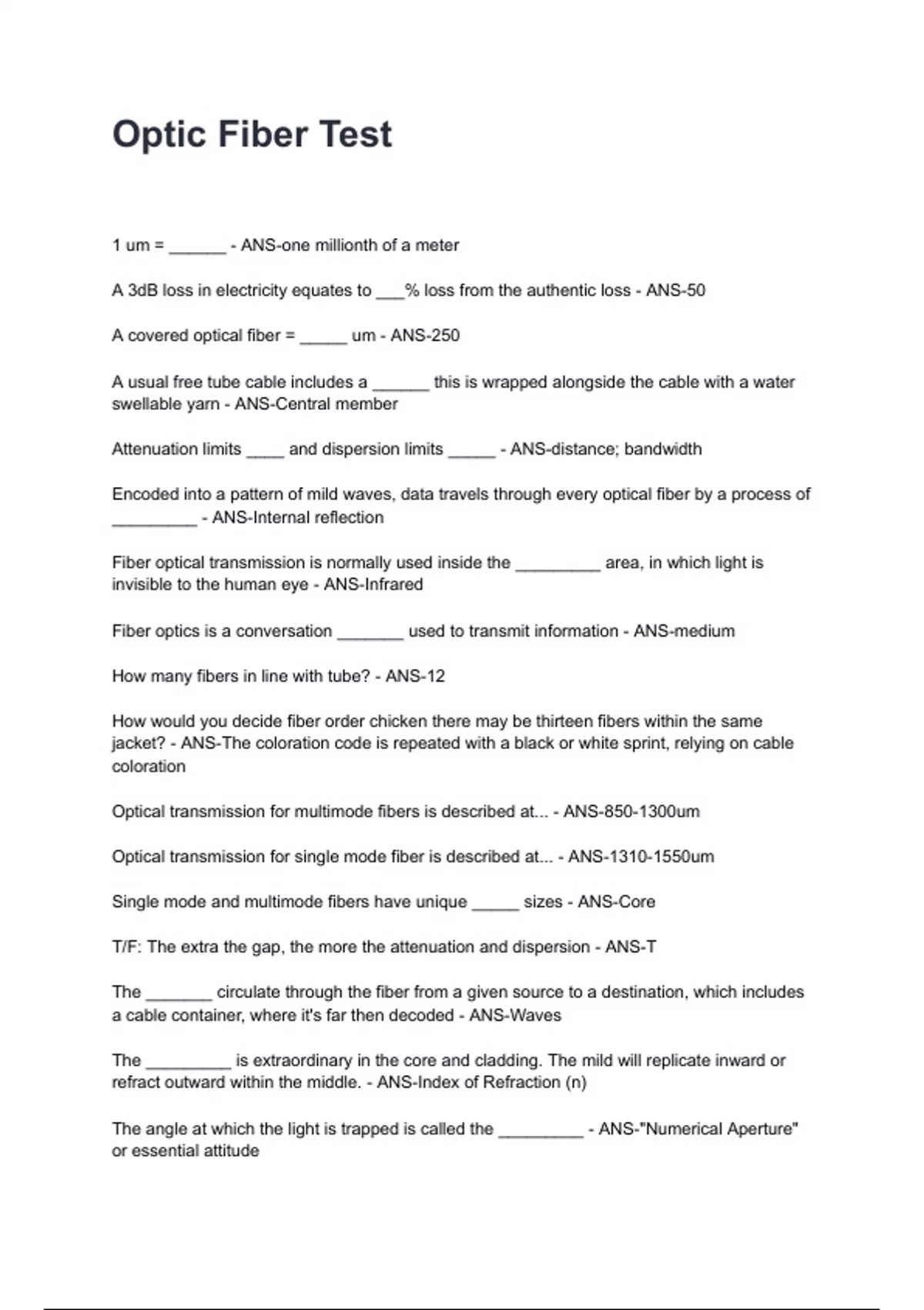 Optic Fiber Test NEWEST 2025/2026 ACTUAL EXAM COMPLETE QUESTIONS AND ...