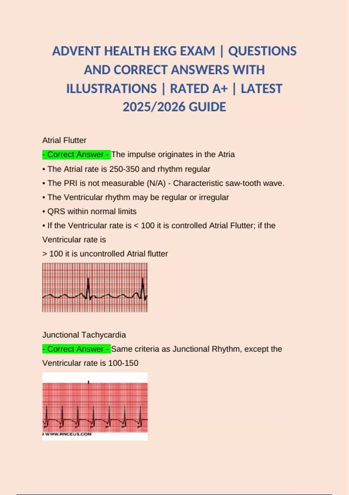 BUNDLE FOR ADVENT HEALTH EKG EXAM | QUESTIONS AND CORRECT ANSWERS WITH ...