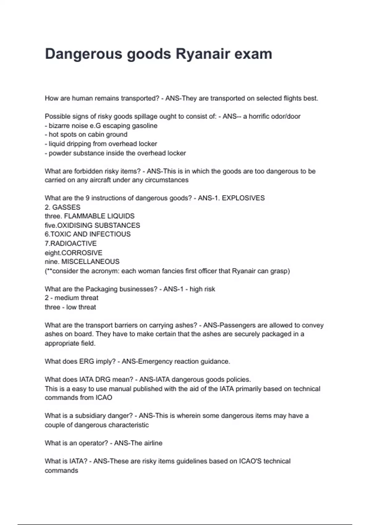 Dangerous goods Ryanair exam NEWEST 2025/2026 ACTUAL EXAM COMPLETE ...