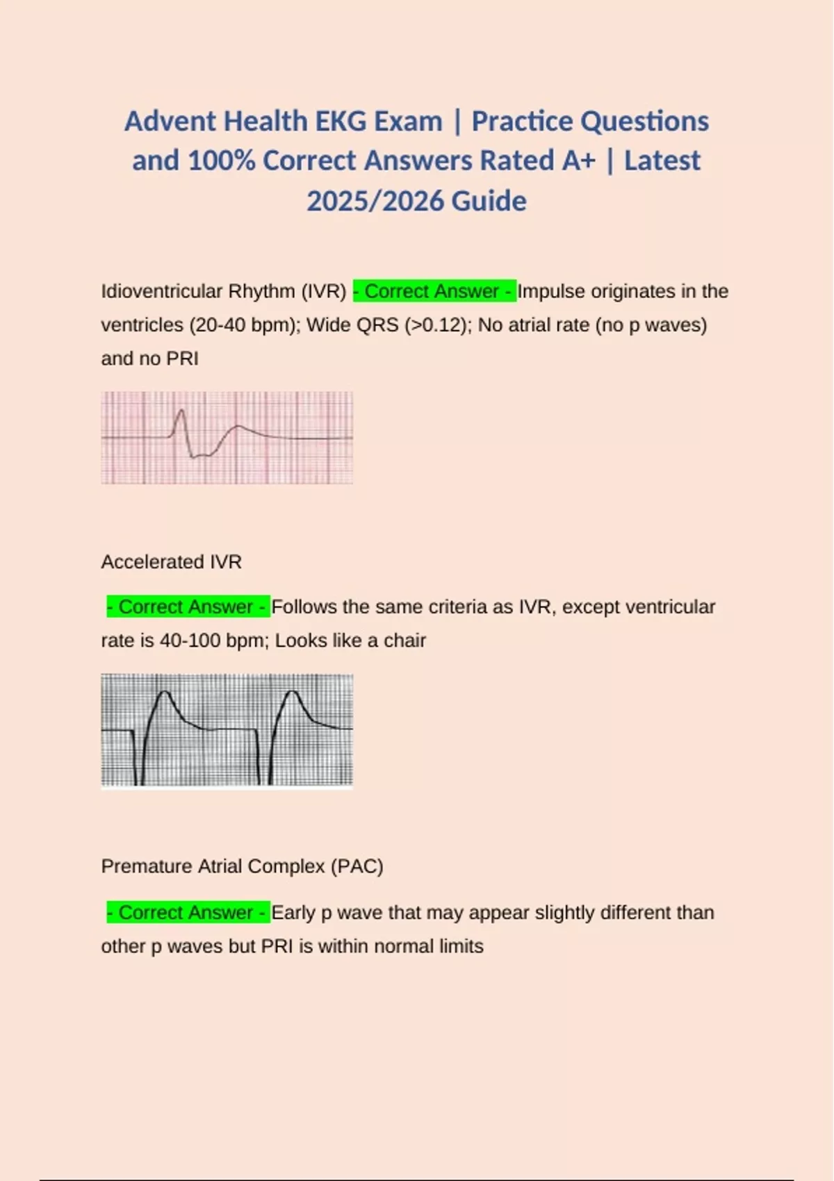 Advent Health EKG Exam | Practice Questions and 100% Correct Answers ...