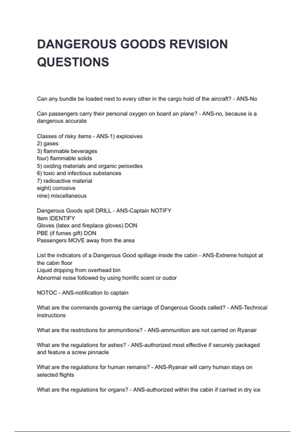 DANGEROUS GOODS REVISION QUESTIONS NEWEST 2025/2026 ACTUAL EXAM ...