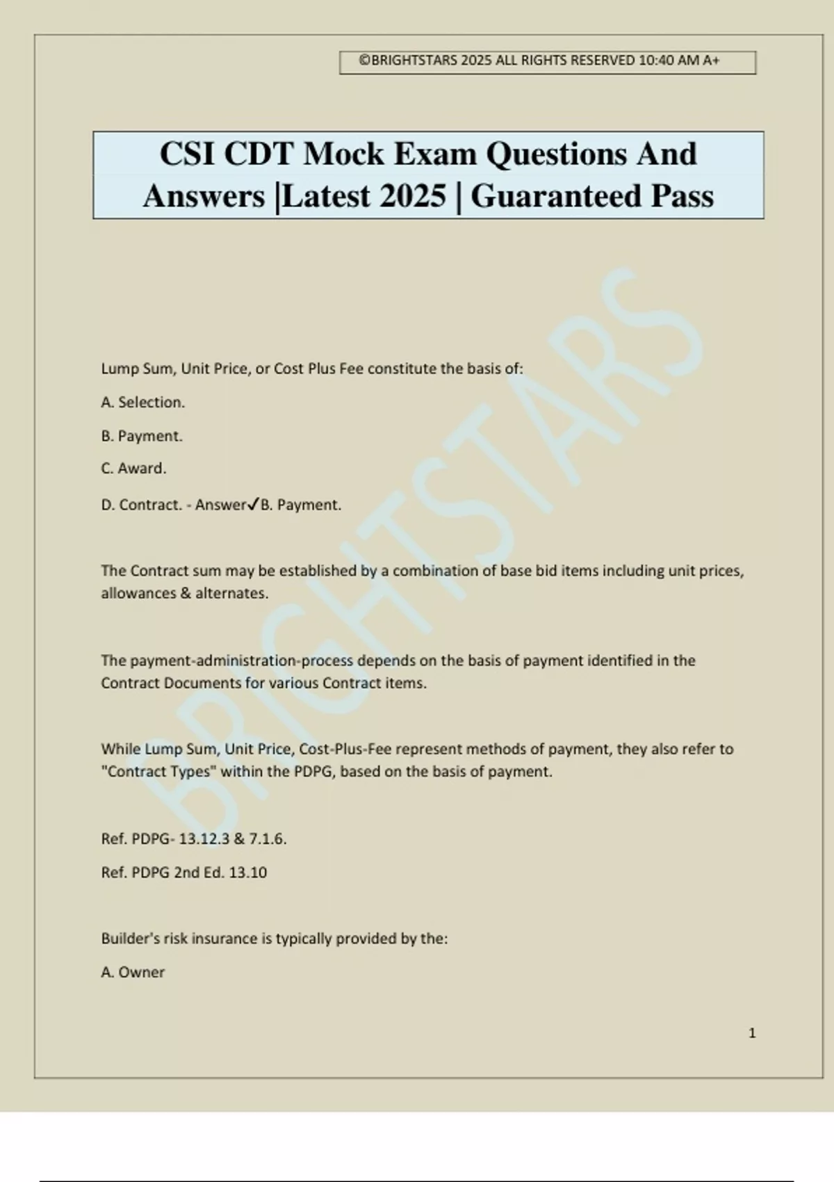 CSI CDT Exam Package Deal 100% Verified 2025/2026 - Stuvia US
