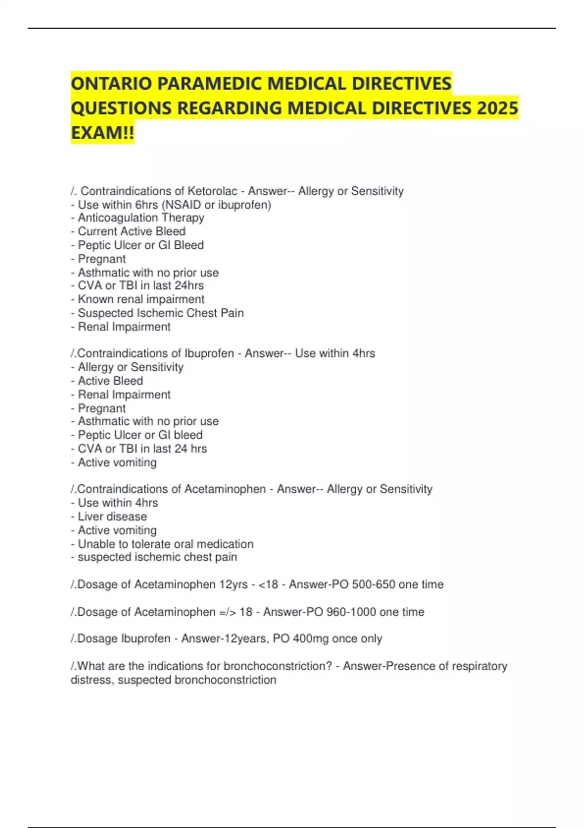 ONTARIO PARAMEDIC MEDICAL DIRECTIVES QUESTIONS REGARDING MEDICAL ...