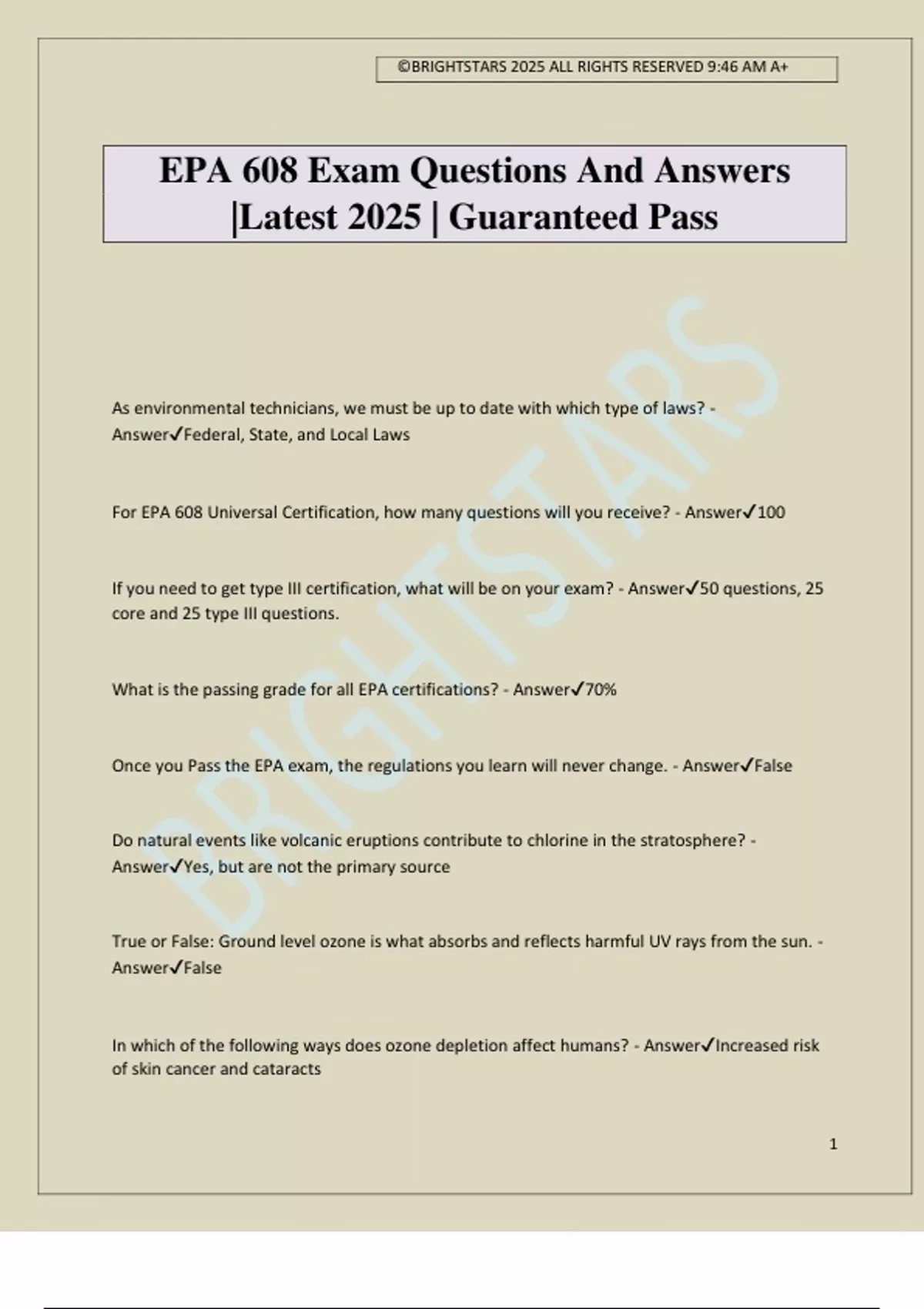EPA 608 Exam Package Deal Questions and Verified Answers (2025 / 2026 ...