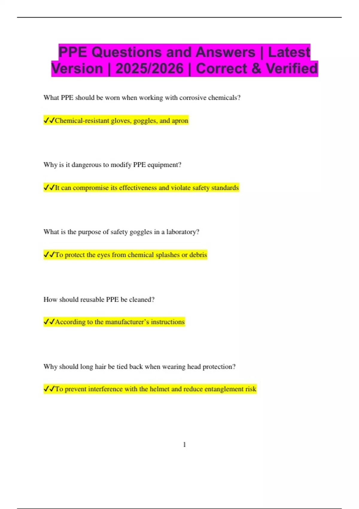 PPE Questions and Answers | Latest Version | 2025/2026 | Correct ...
