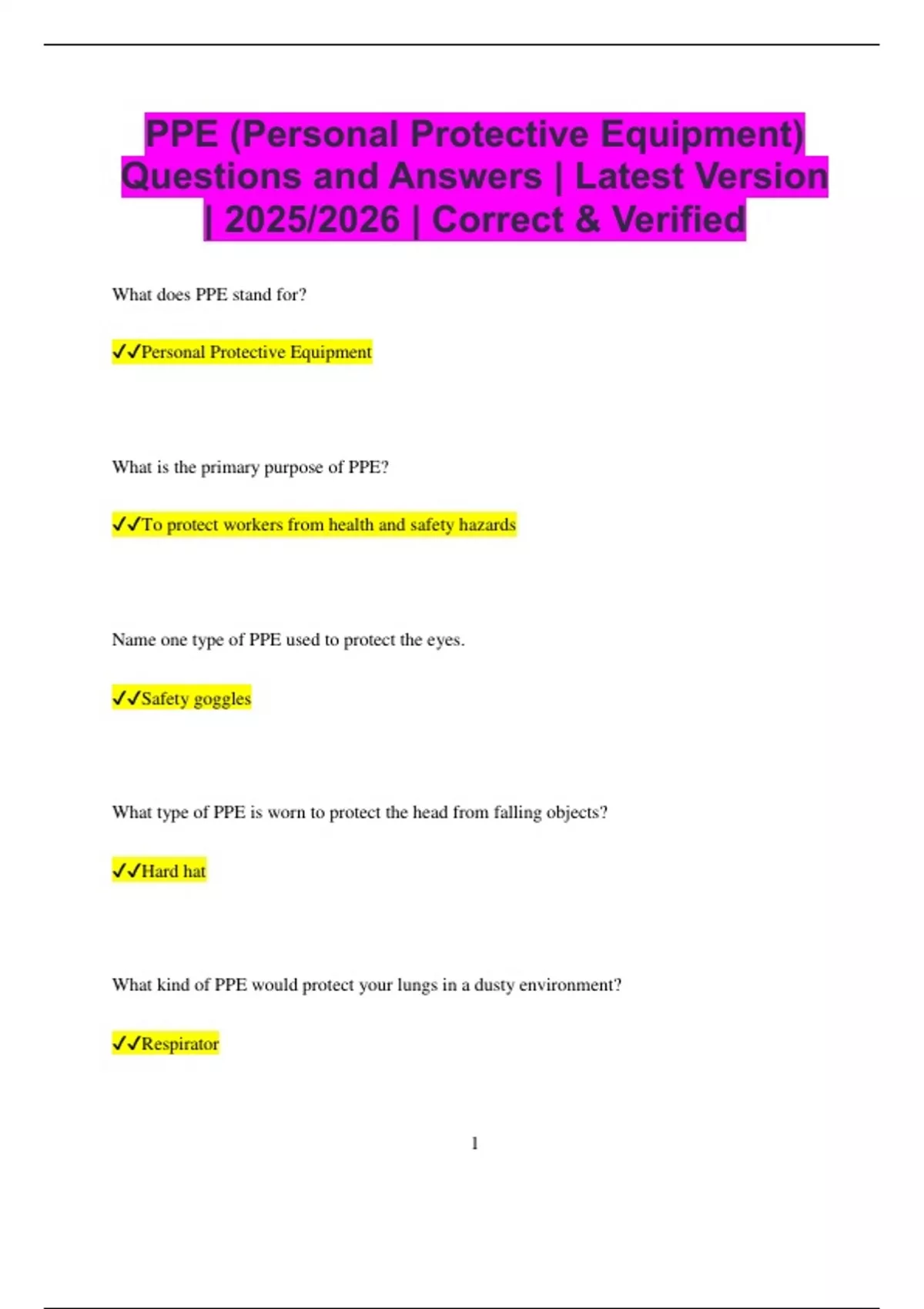 PPE (Personal Protective Equipment) Questions and Answers | Latest ...