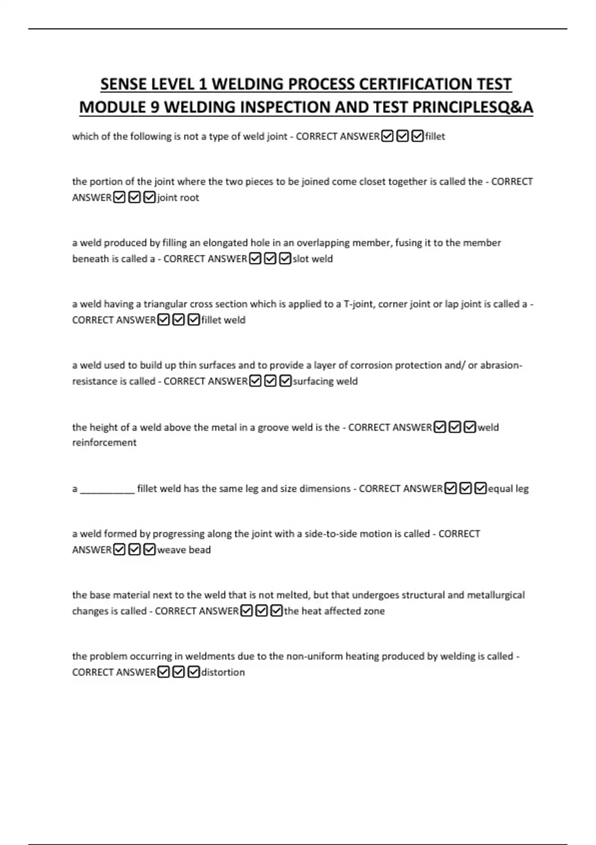 SENSE LEVEL 1 WELDING PROCESS CERTIFICATION TEST MODULE 9 WELDING ...