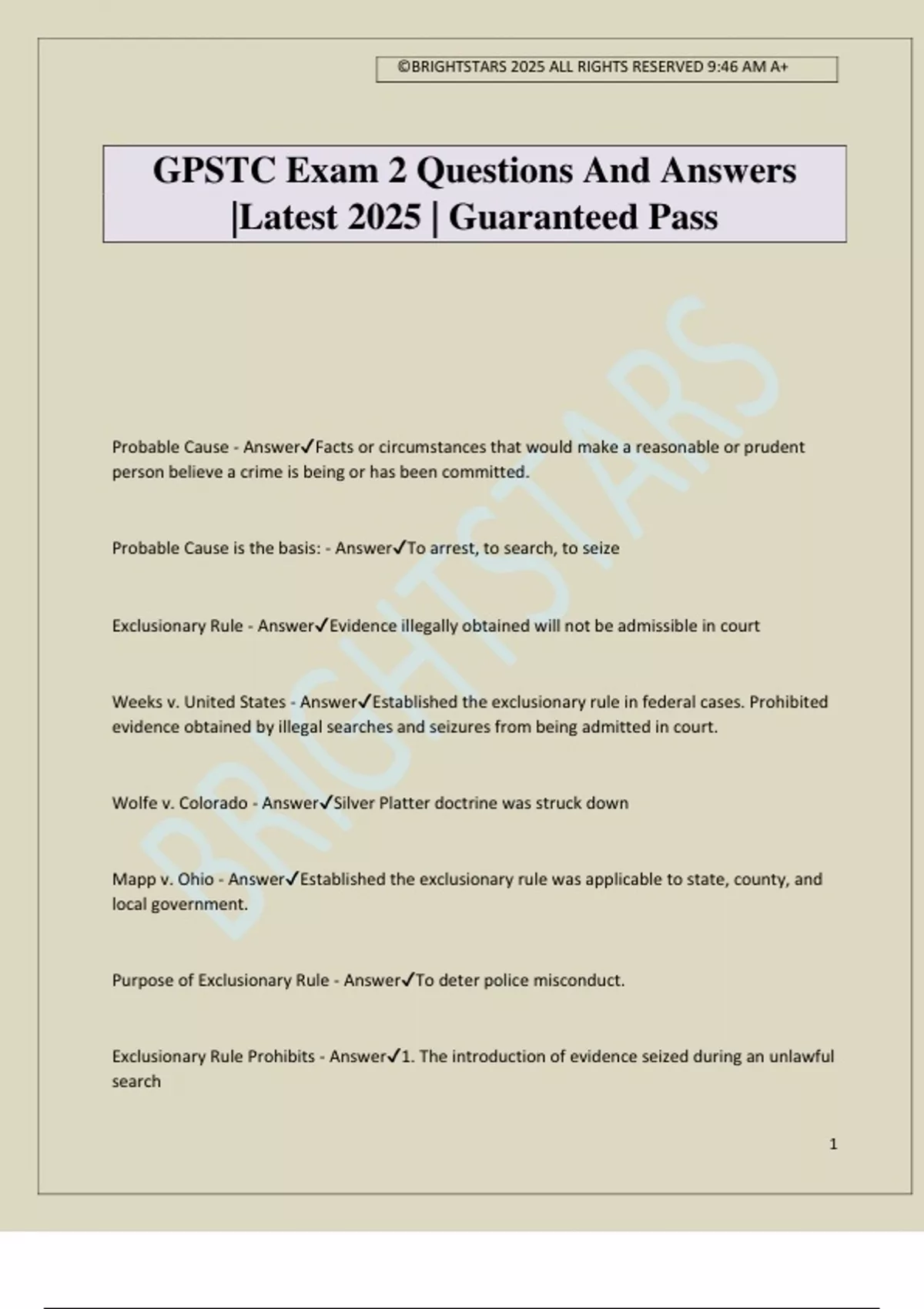 GPSTC Exam 2 Questions And Answers |Latest 2025 | Guaranteed Pass ...