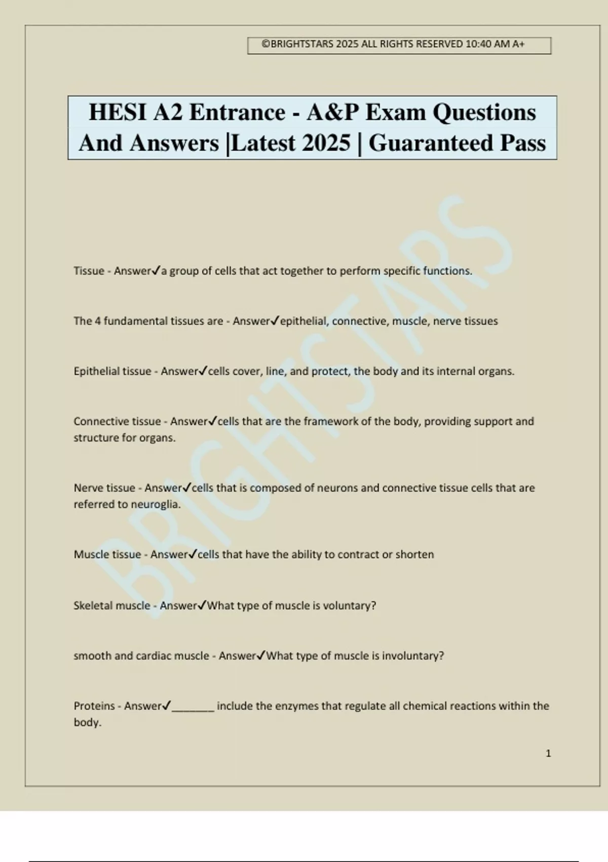 HESI A2 Entrance - A&P Exam Questions And Answers |Latest 2025 ...