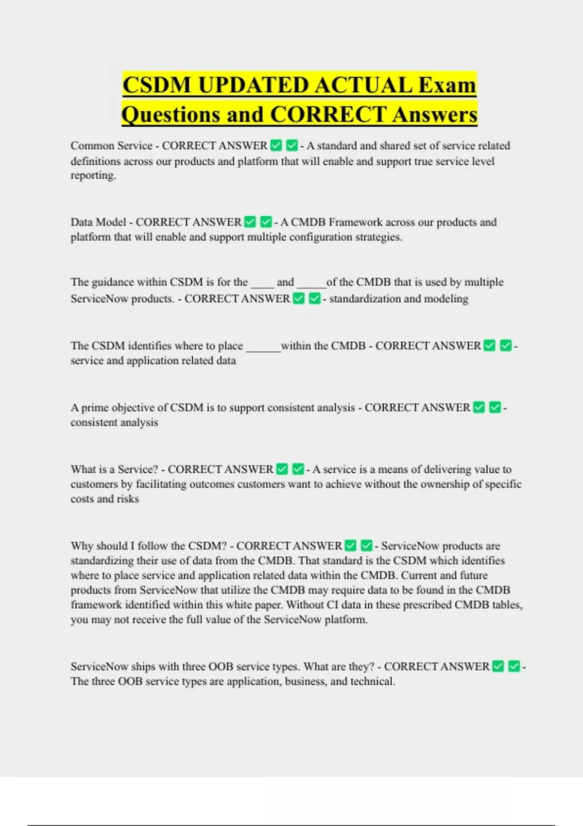 CSDM UPDATED ACTUAL Exam Questions and CORRECT Answers - CMDB - Stuvia US