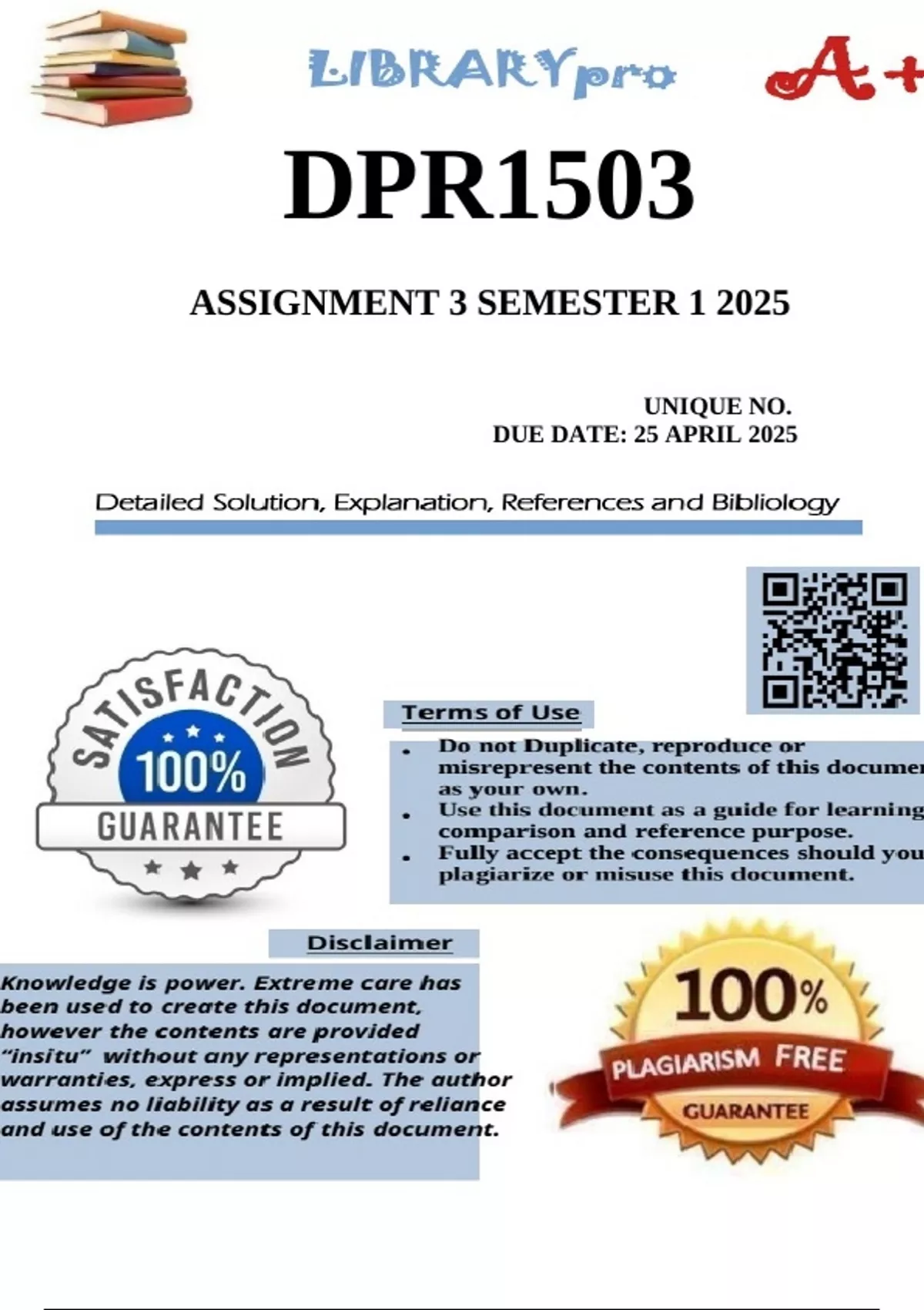 DPR1503 Assignment 3 (100% Complete & Correct Answers) Semester 1 2025 - DUE 25 April 2025 ...