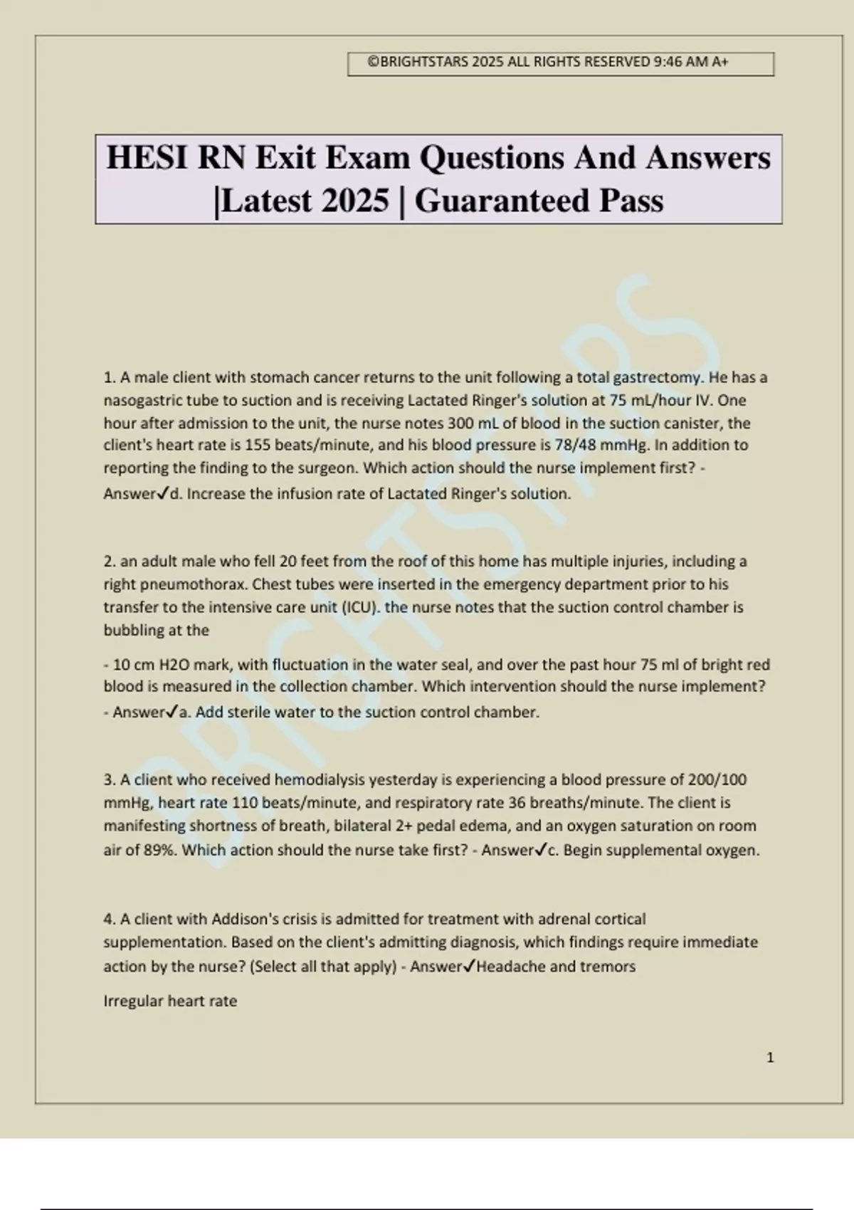 HESI RN Exit Exam Questions And Answers |Latest 2025 | Guaranteed Pass ...