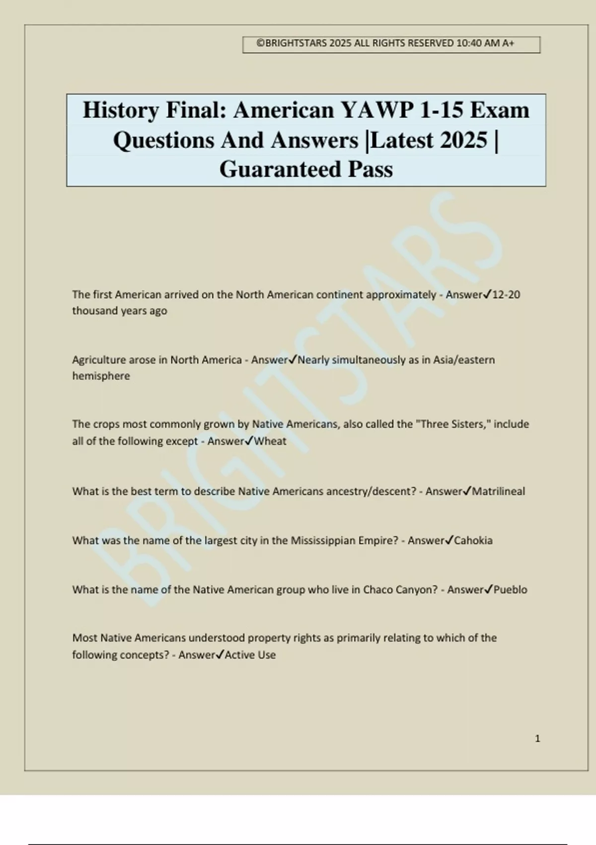 History Final: American YAWP 1-15 Exam Questions And Answers |Latest ...
