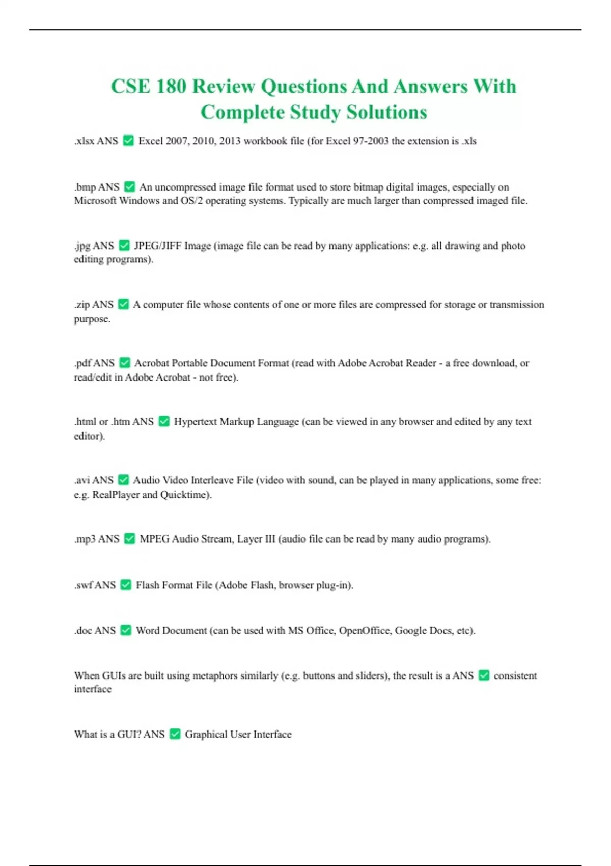 CSE 180 Review Questions And Answers With Complete Study Solutions ...