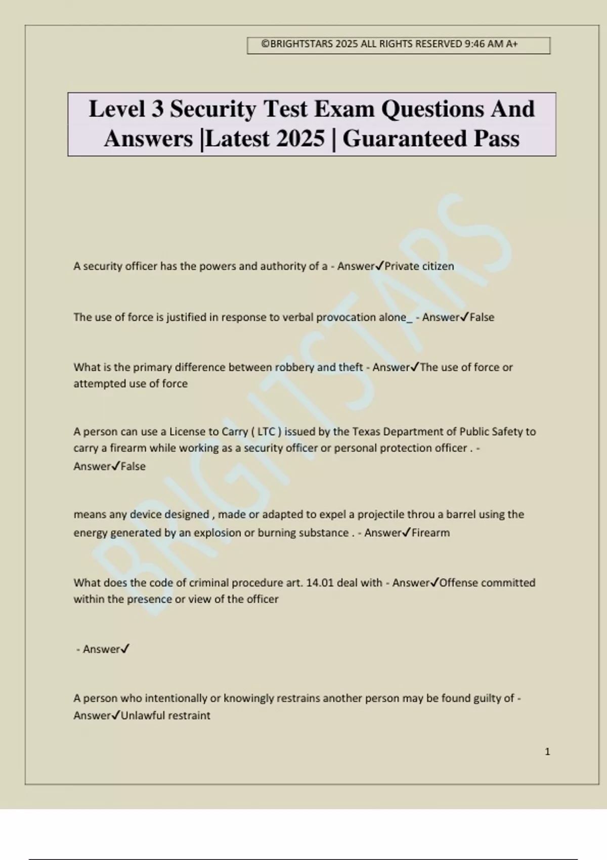 Level 3 Security Test Exam Questions And Answers |Latest 2025 ...