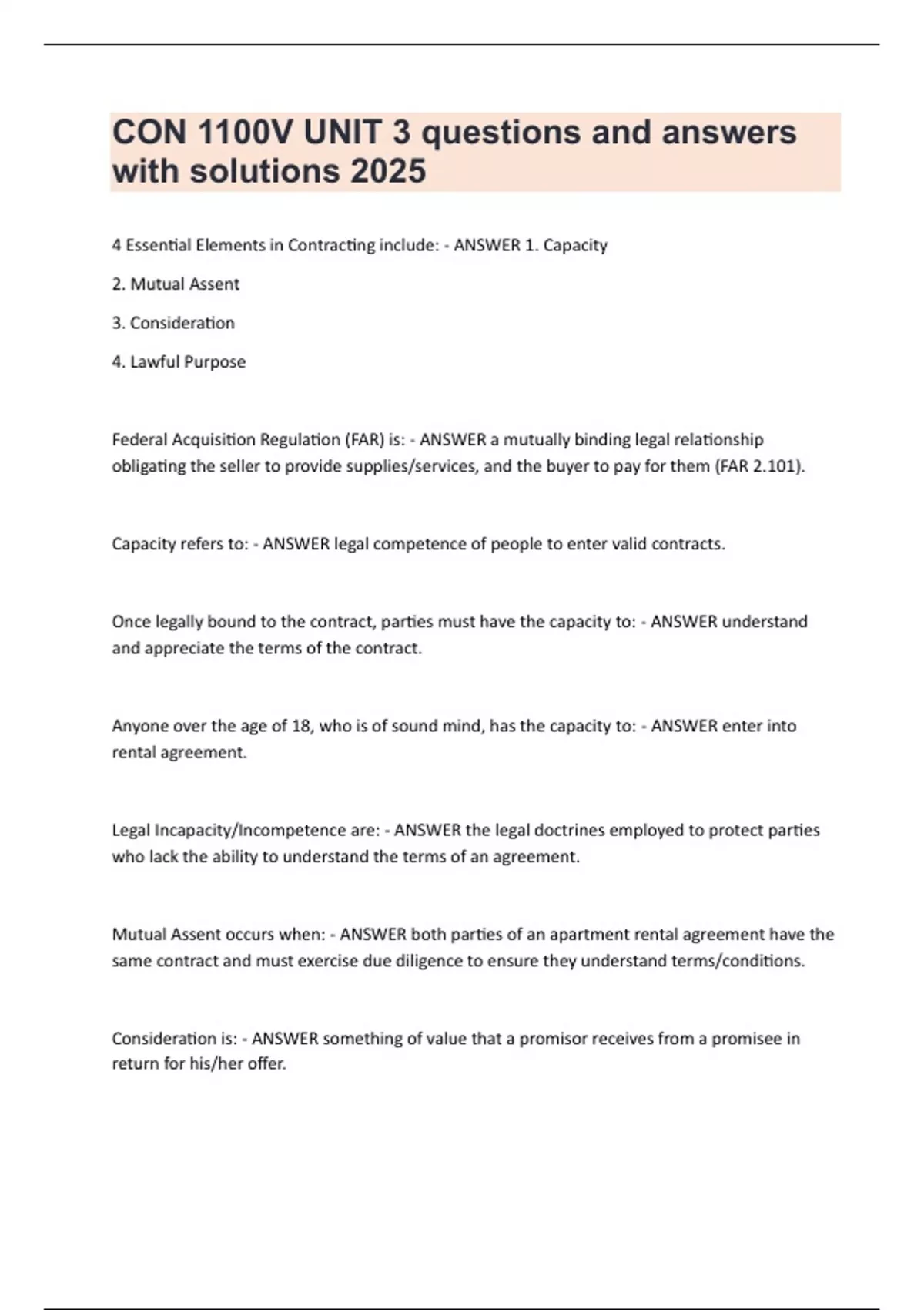 CON 1100V UNIT 3 questions and answers with solutions 2025 - CON 1100V ...