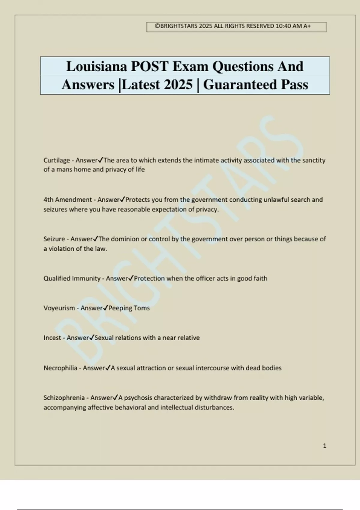 Louisiana POST Exam Questions And Answers |Latest 2025 | Guaranteed ...