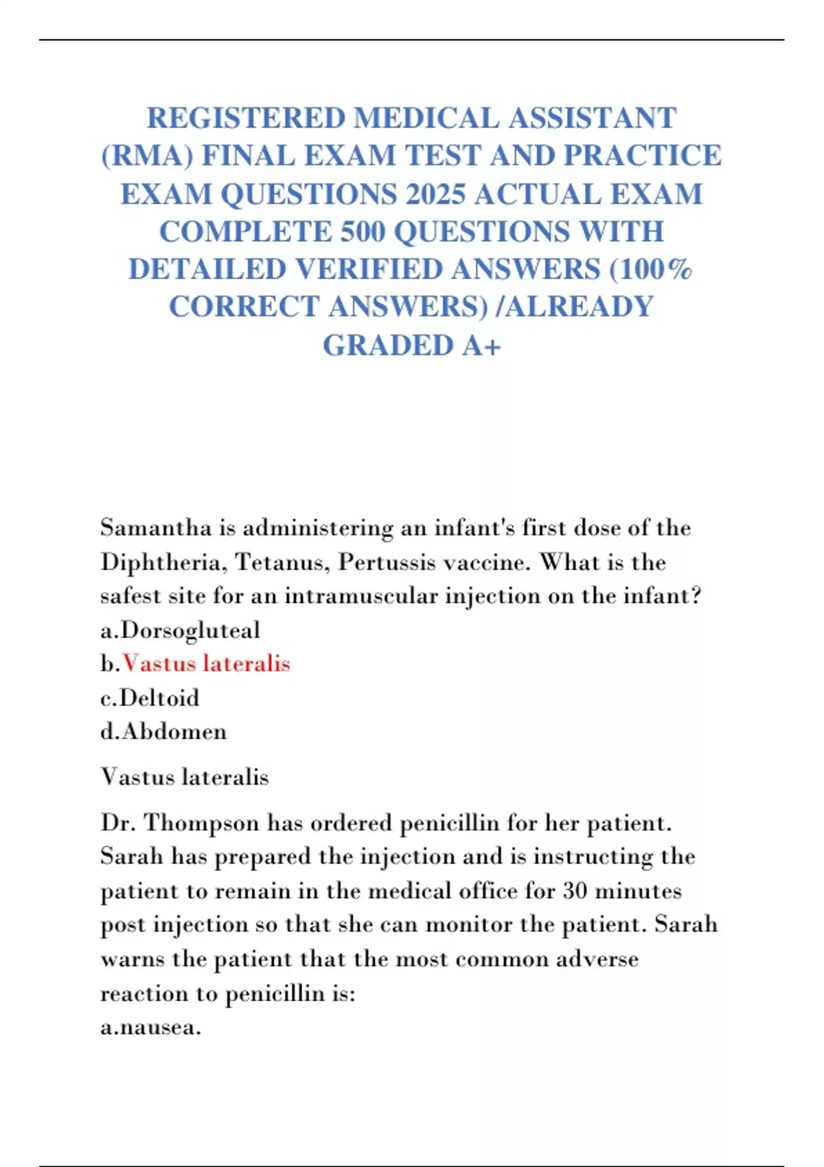 REGISTERED MEDICAL ASSISTANT (RMA) FINAL EXAM TEST AND PRACTICE EXAM ...