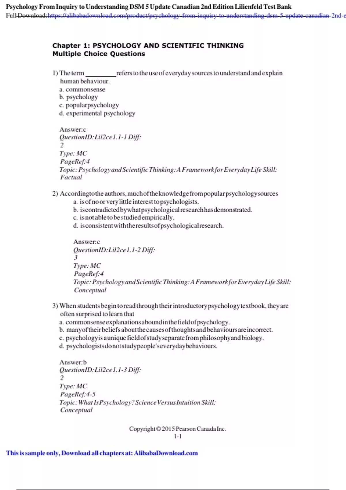 Test Bank - Psychology: From Inquiry to Understanding 5th Edition ...