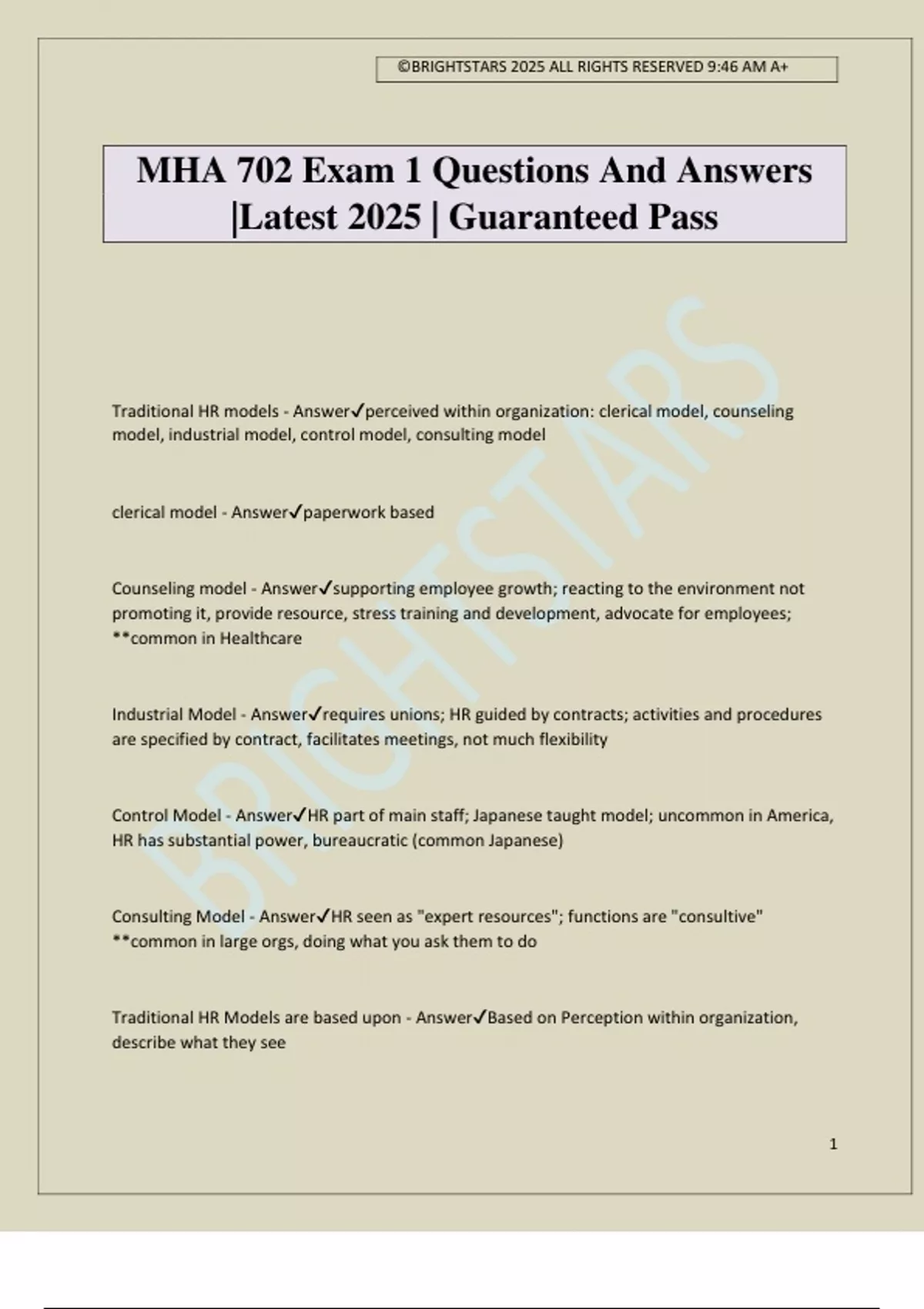 MHA 702 Exam 1 Questions And Answers |Latest 2025 | Guaranteed Pass ...