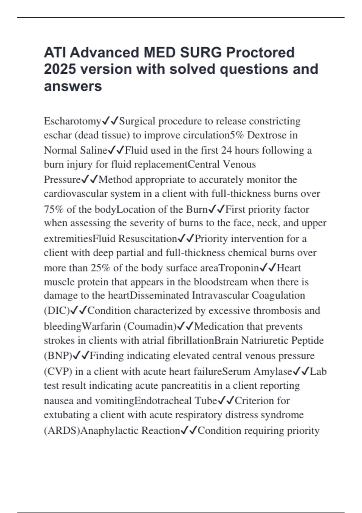 ATI Advanced MED SURG Proctored 2025 version with solved questions and ...