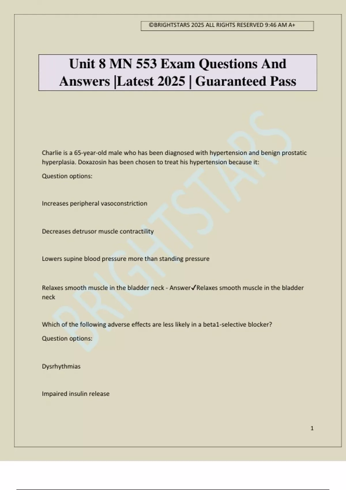 Unit 8 MN 553 Exam Questions And Answers |Latest 2025 | Guaranteed Pass ...