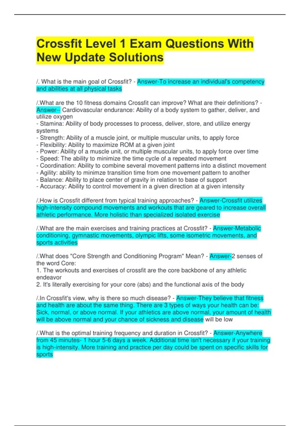 Crossfit Level 1 Exam Questions With New Update Solutions - Crossfit ...