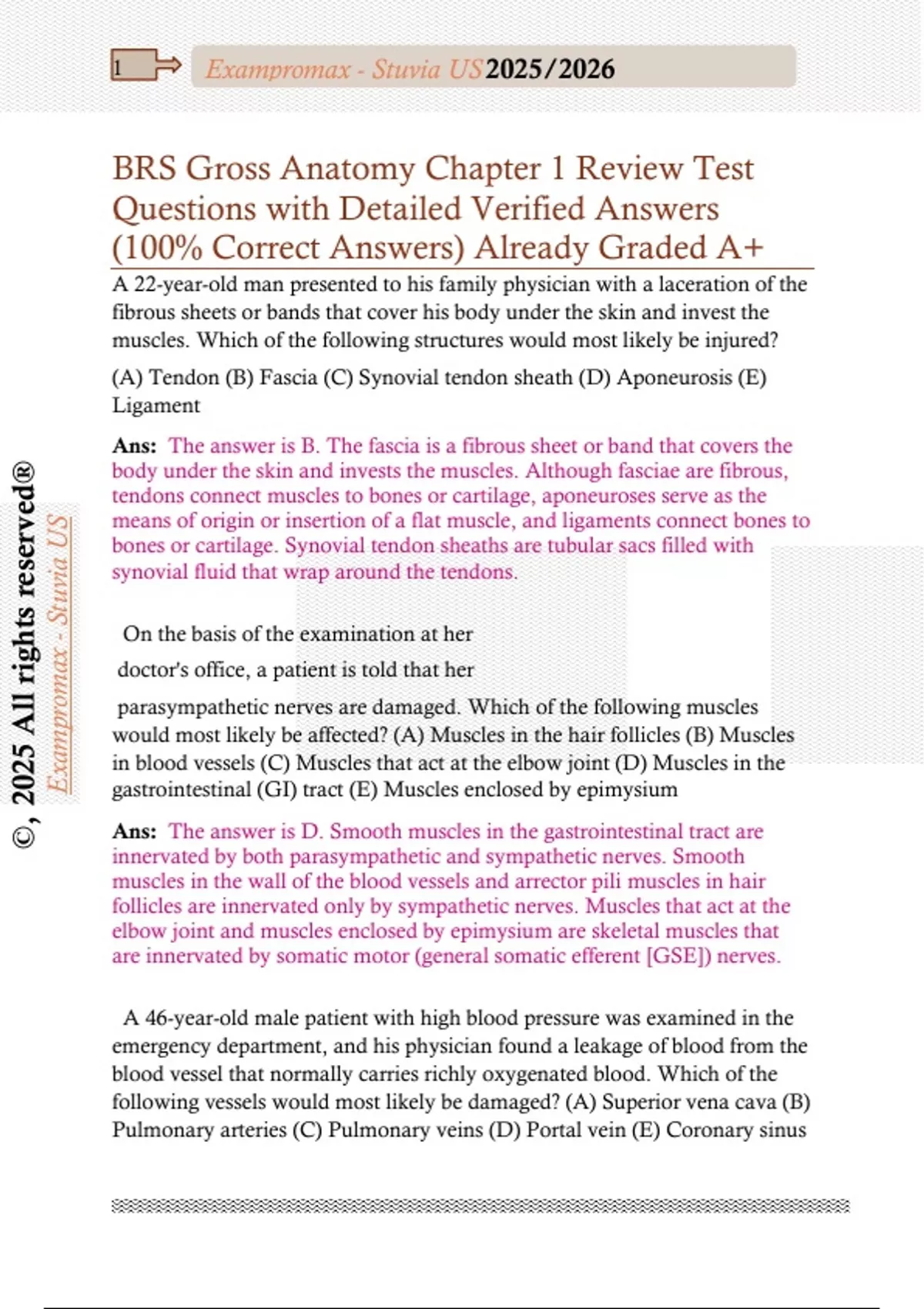 BRS Gross Anatomy Chapter 1 Review Test Questions with Detailed ...