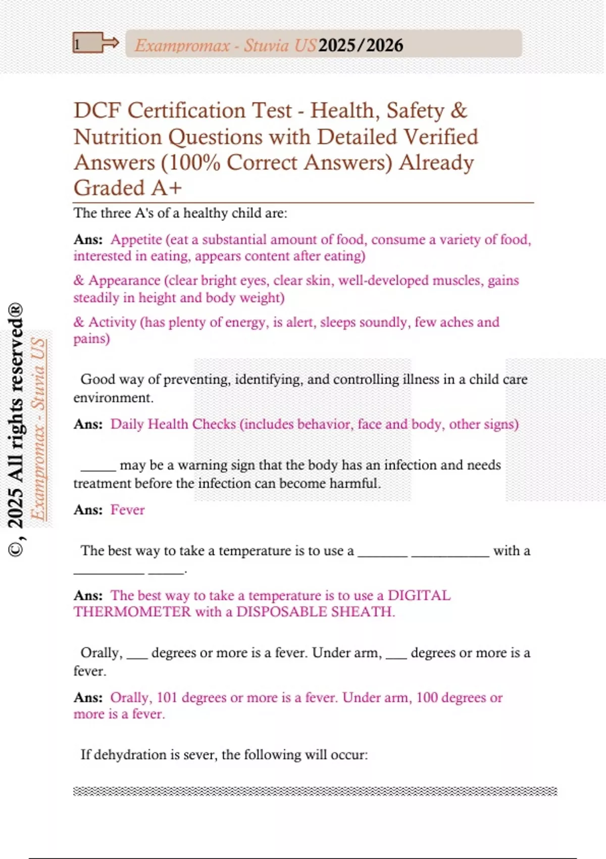DCF Certification Test - Health, Safety & Nutrition Questions with ...