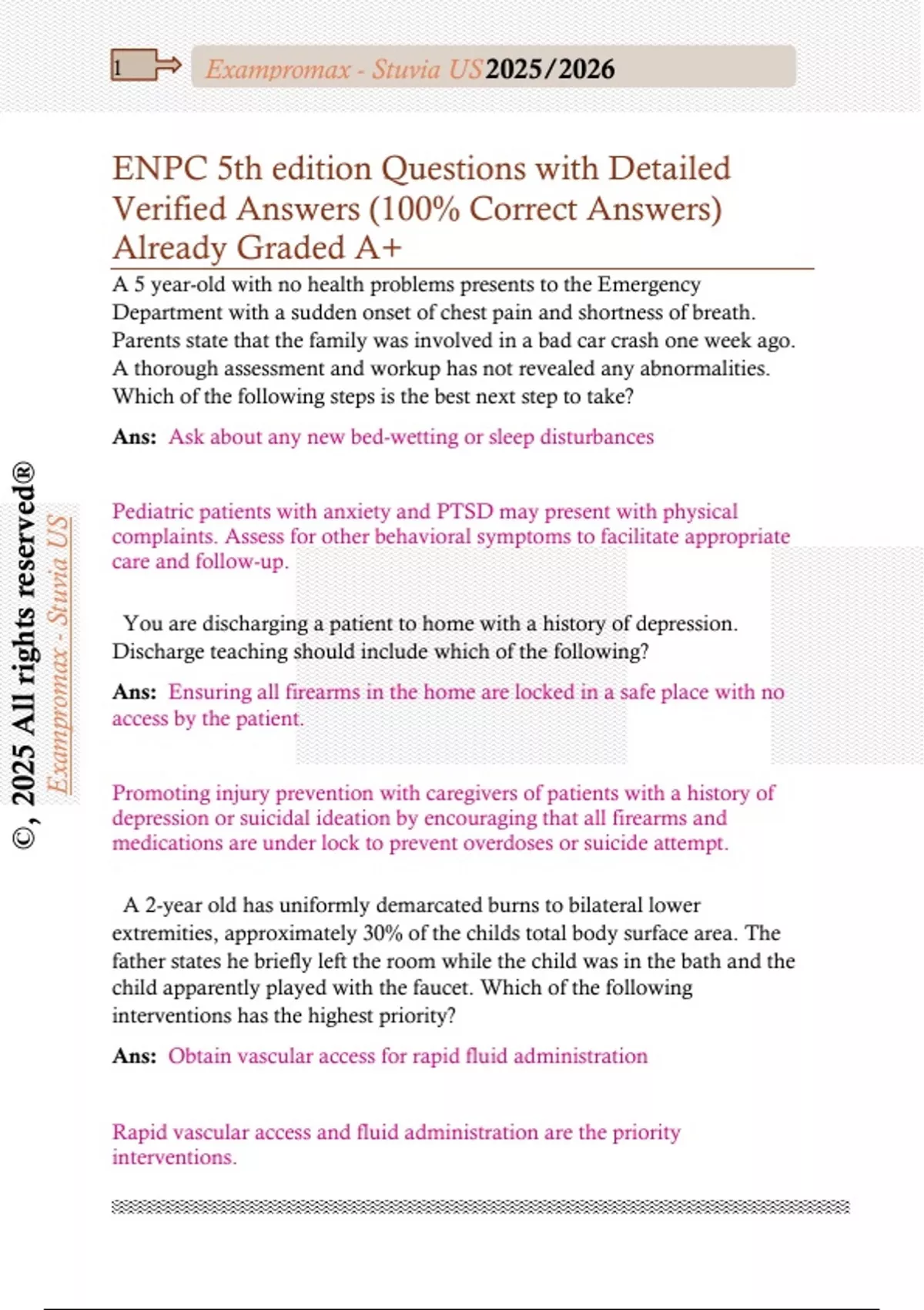ENPC 5th edition Questions with Detailed Verified Answers (100% Correct Answers) Already Graded ...