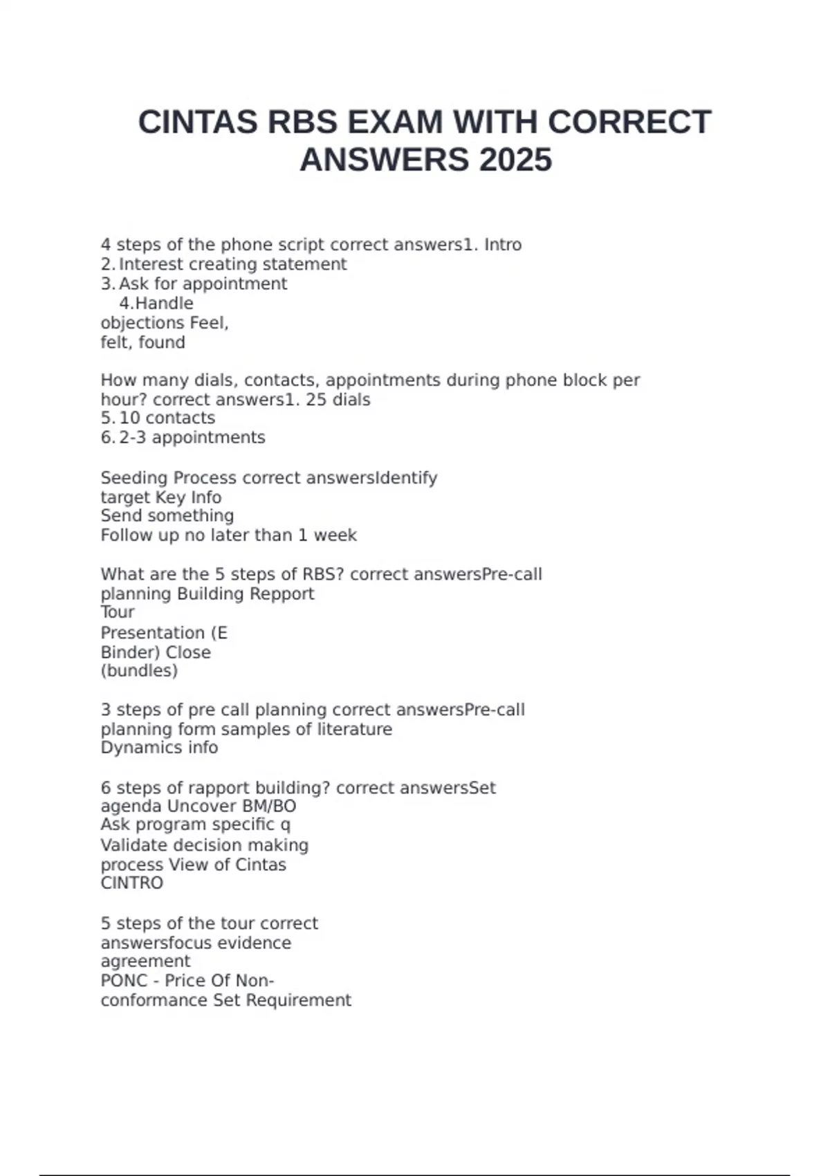 CINTAS RBS EXAM WITH CORRECT ANSWERS 2025 - Cintas RBS - Stuvia US