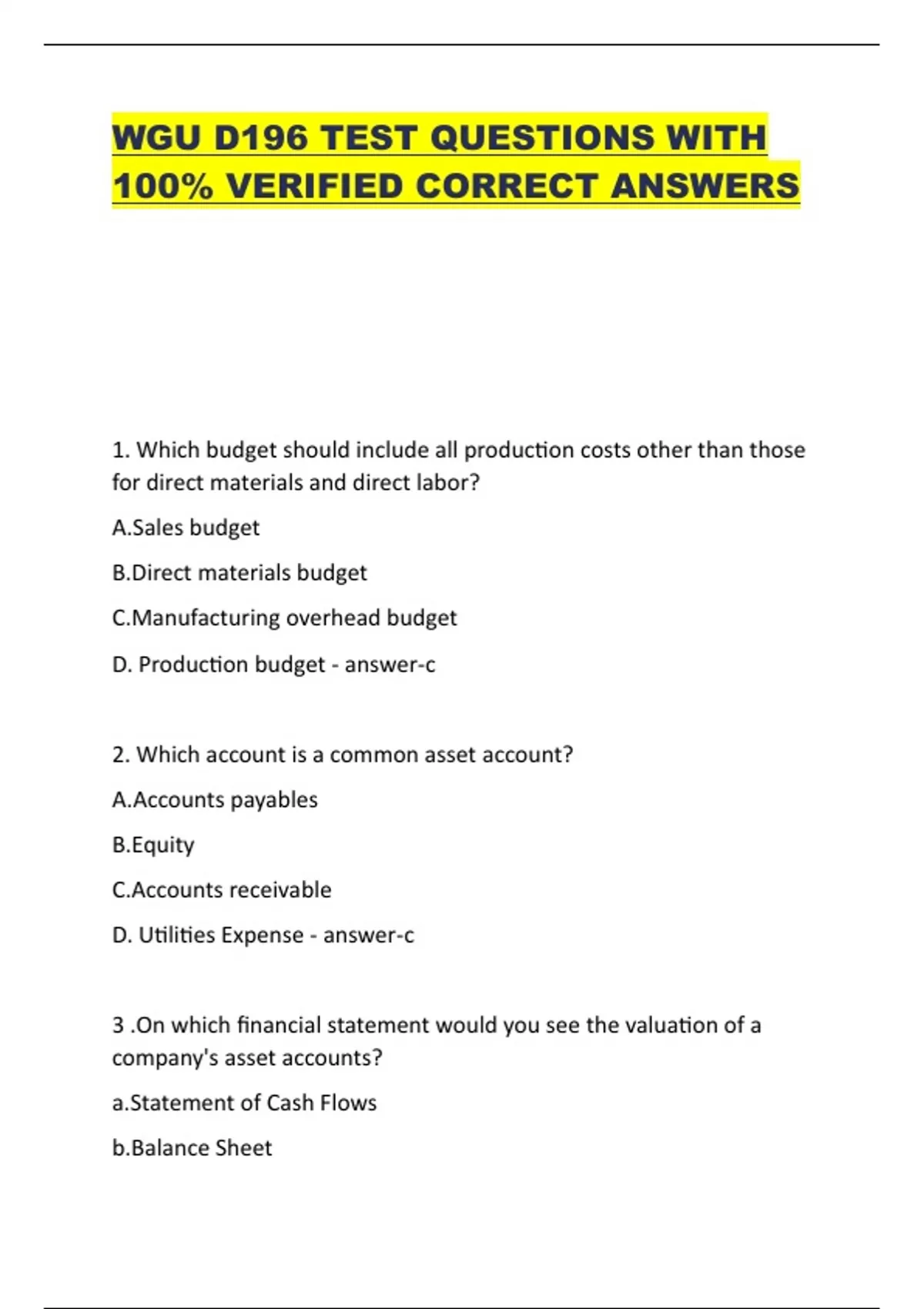 WGU D196 TEST QUESTIONS WITH 100% VERIFIED CORRECT ANSWERS - WGU D196 ...