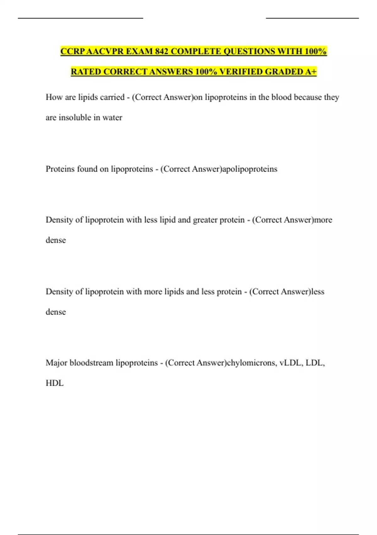 CCRP AACVPR EXAM 842 COMPLETE QUESTIONS WITH 100% RATED CORRECT ANSWERS ...