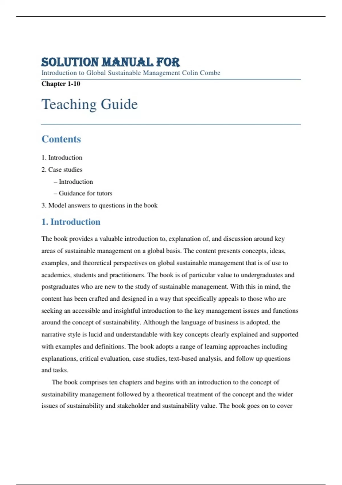 Solution Manual For Introduction to Global Sustainable Management Colin ...