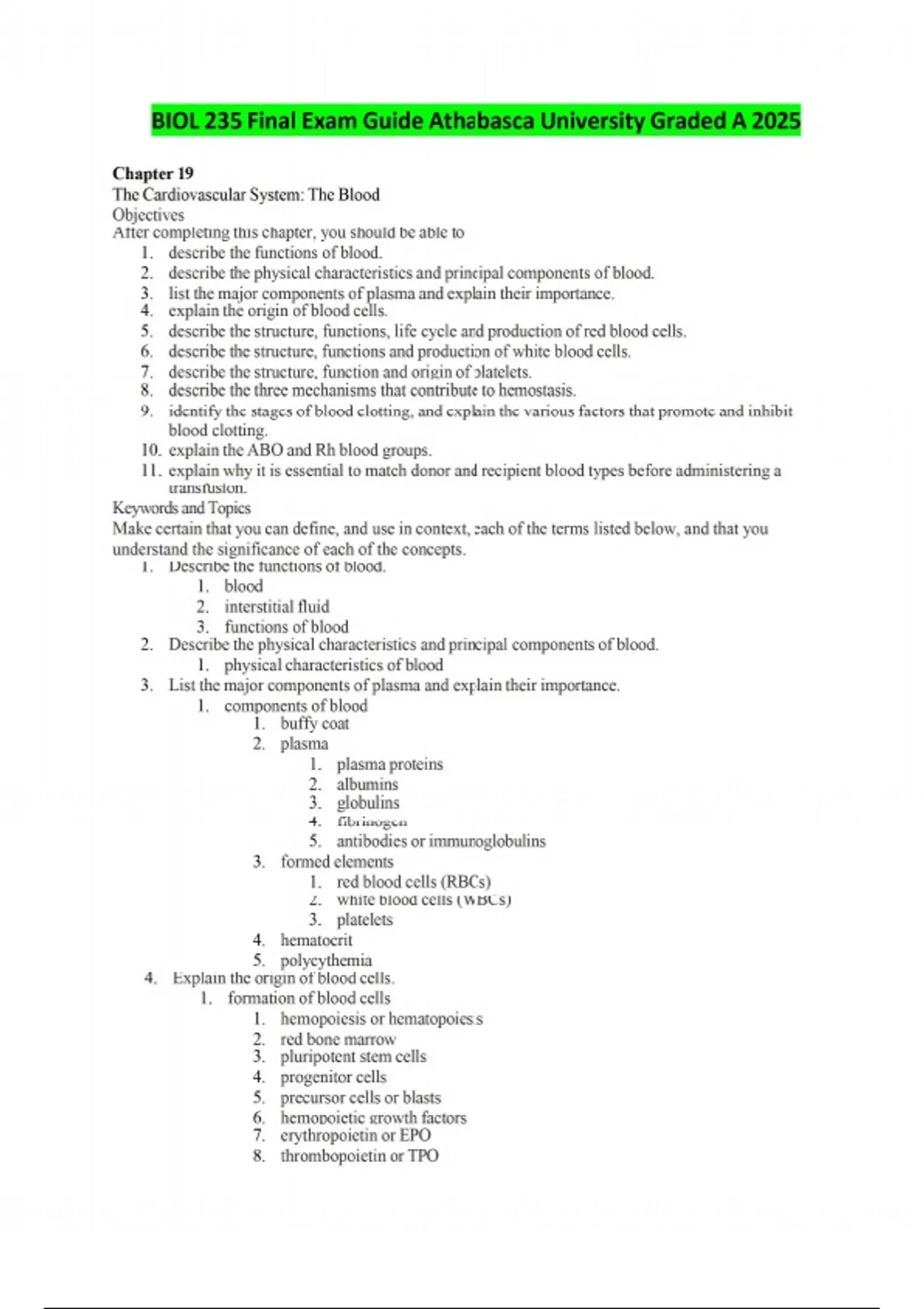 Biol 235 Midterm And Final Exam Athabasca University Questions And